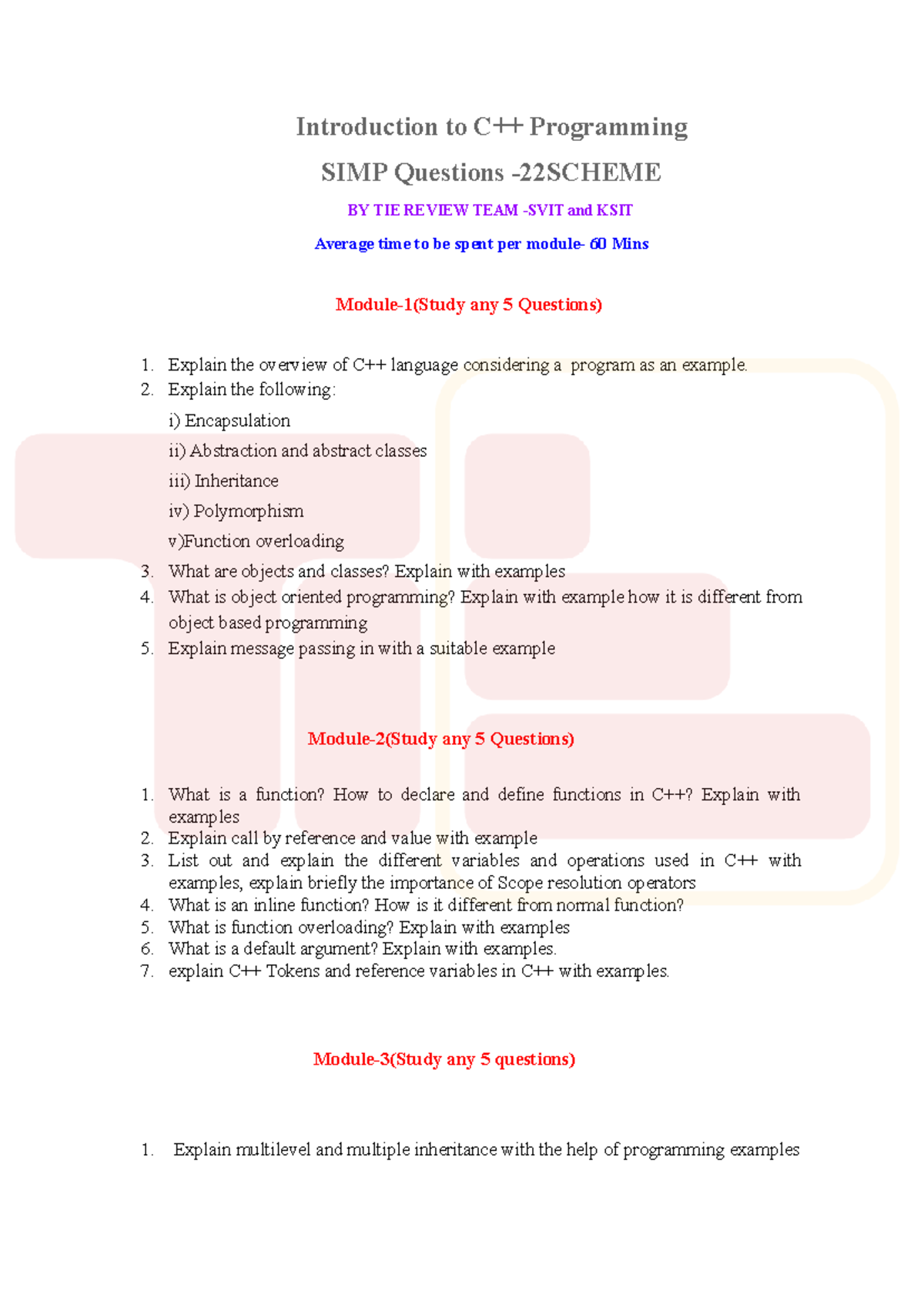Copy of C++ SIMP- simp qb - Introduction to C++ Programming SIMP Questions -22SCHEME BY TIE ...