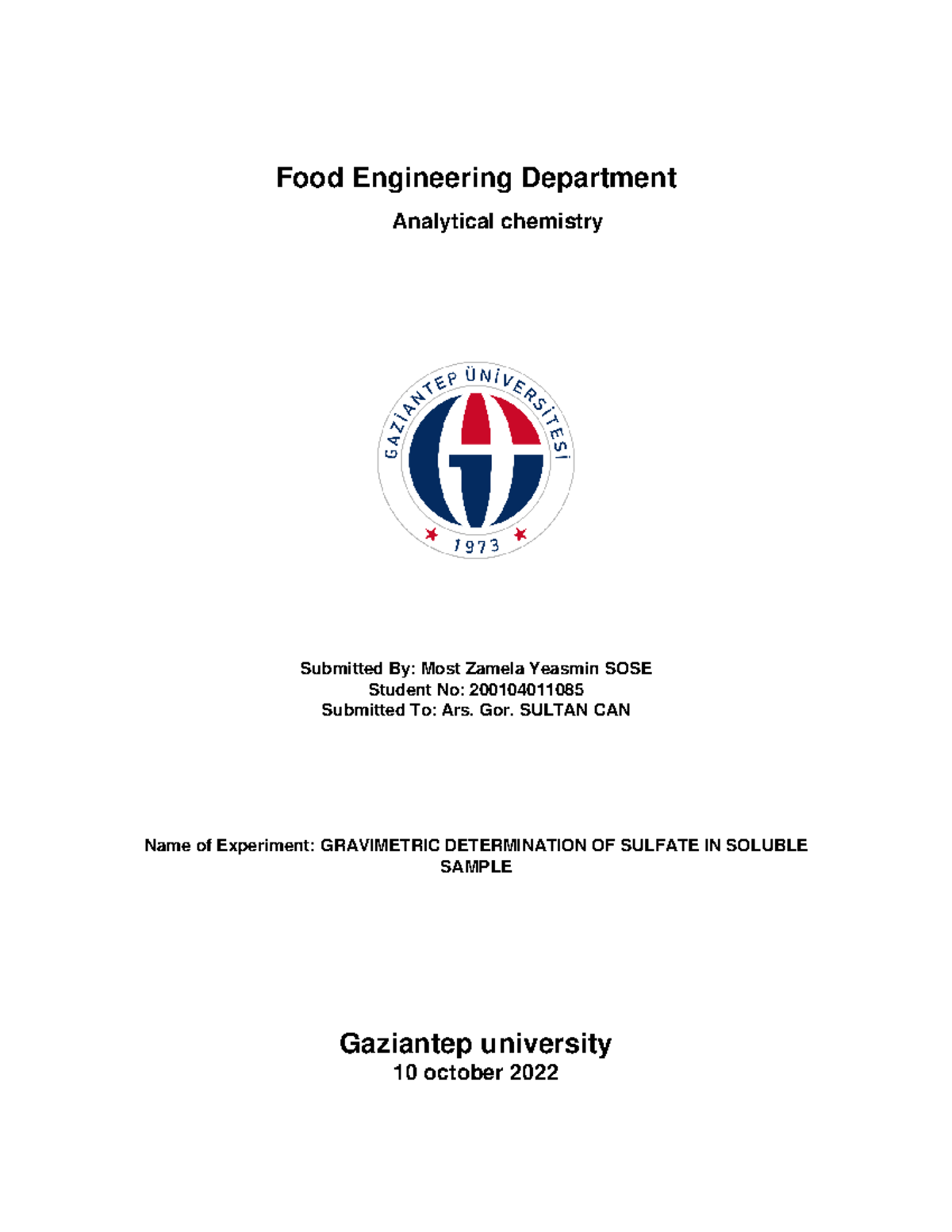 Analytical chemistry 1st Lab Report Revised - Food Engineering ...