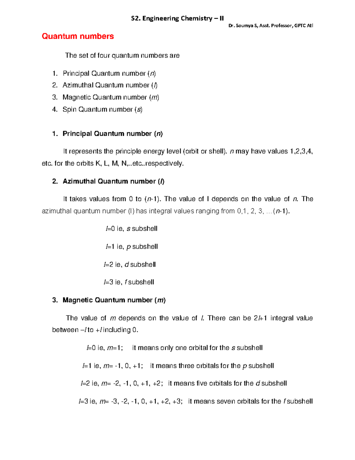 5. Quantum numbers - Lecture notes for easy studying - S2. Engineering ...