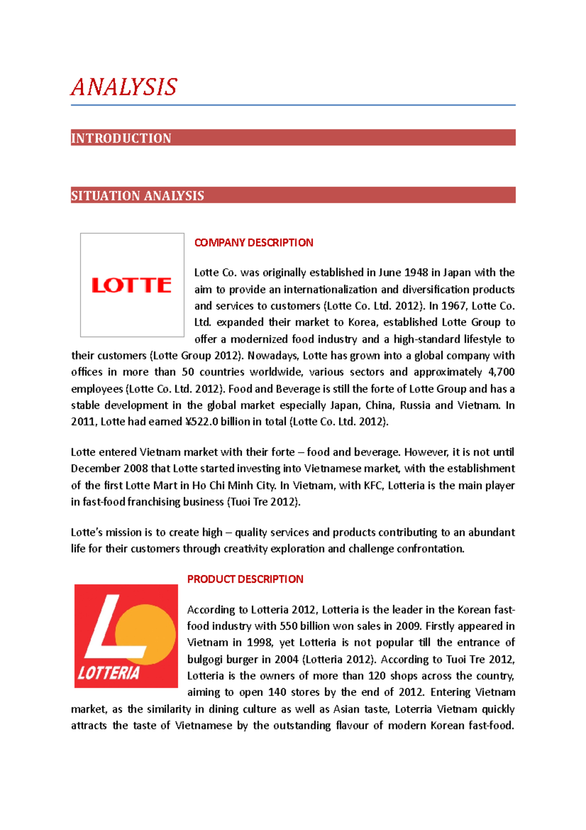 Lotteria Marketing Plan Final - ANALYSIS INTRODUCTION SITUATION ...