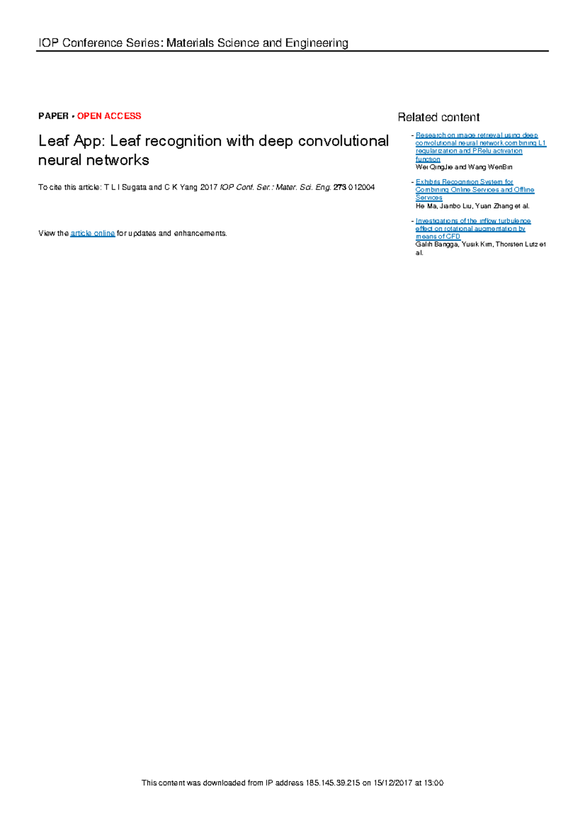 Leaf App Leaf recognition with deep convolutional - IOP Conference ...
