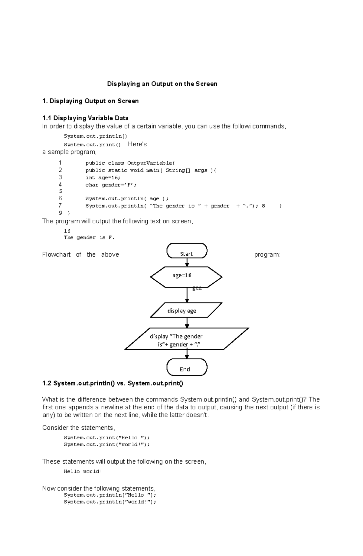Displaying an Output on the Screen - Displaying Output on Screen 1 ...