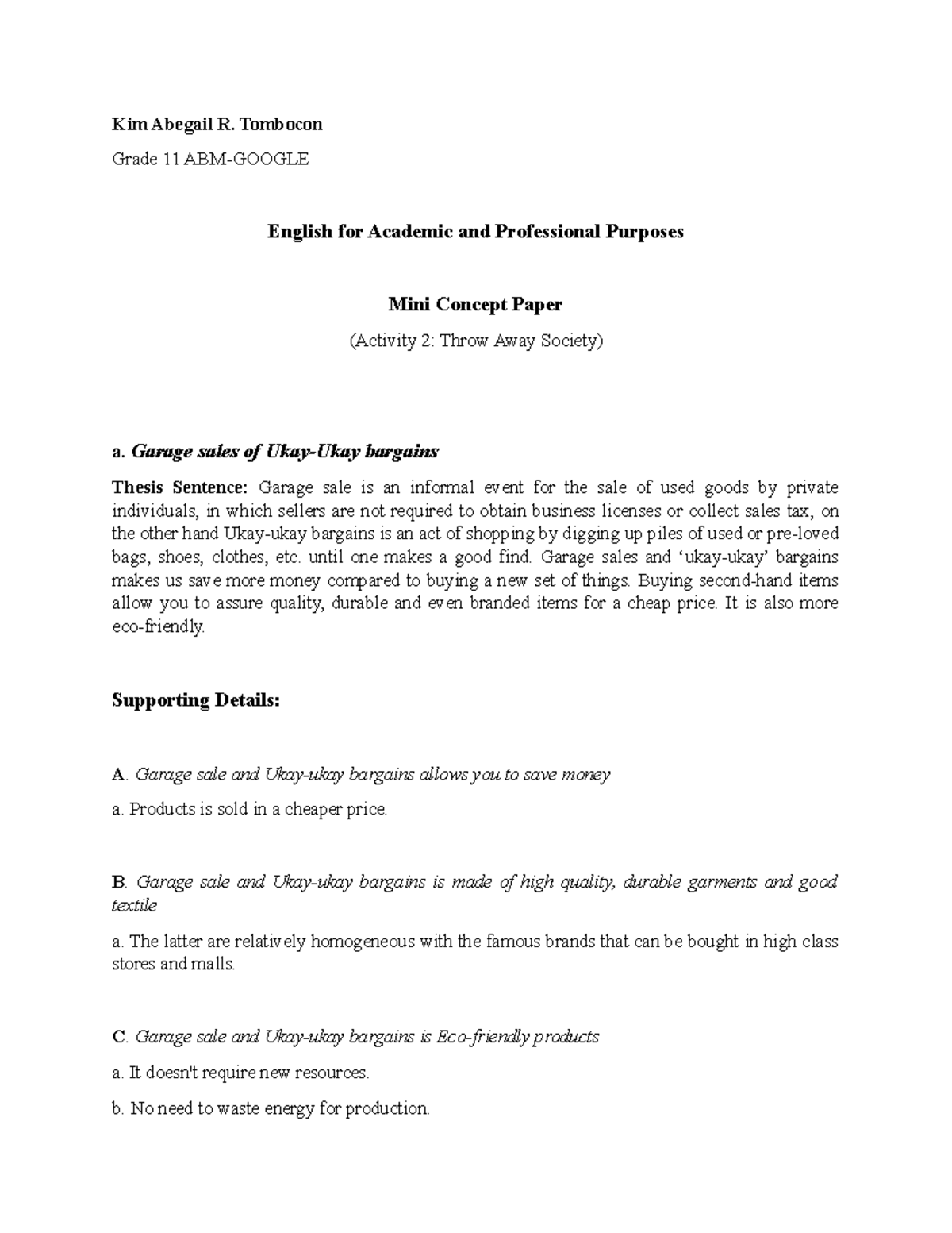 Eapp - Eapp - Kim Abegail R. Tombocon Grade 11 ABM-GOOGLE English for ...