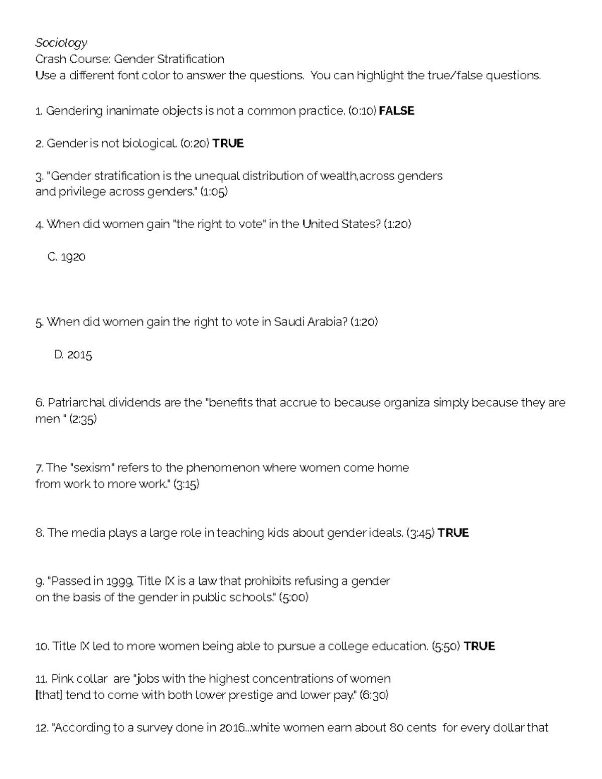 Rainer Fitts - Crash Course Gender Stratification - Sociology Crash ...