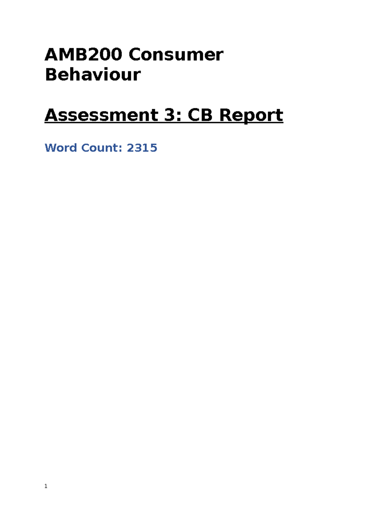 AMB200 Consumer Behaviour Report - AMB200 Consumer Behaviour Assessment ...