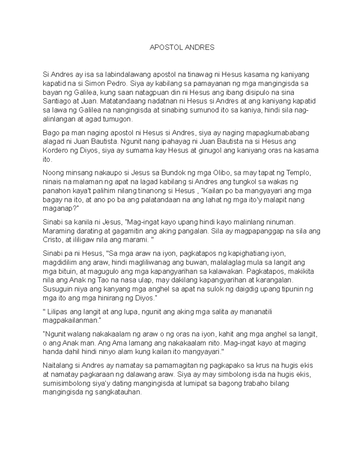 Apostol Andres Biography - APOSTOL ANDRES Si Andres ay isa sa ...