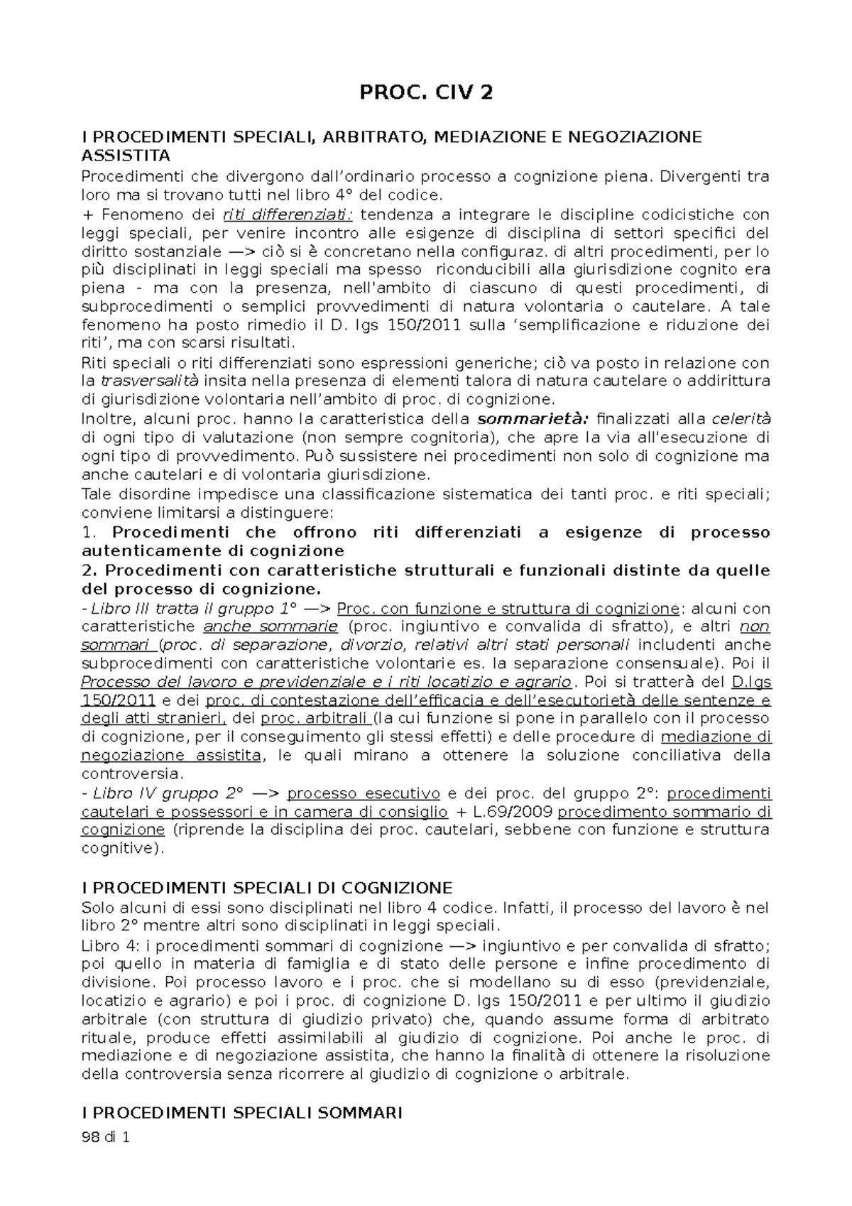 Materiale esame Procedura civile 2- prof. Donzelli - PROC. CIV 2 I ...