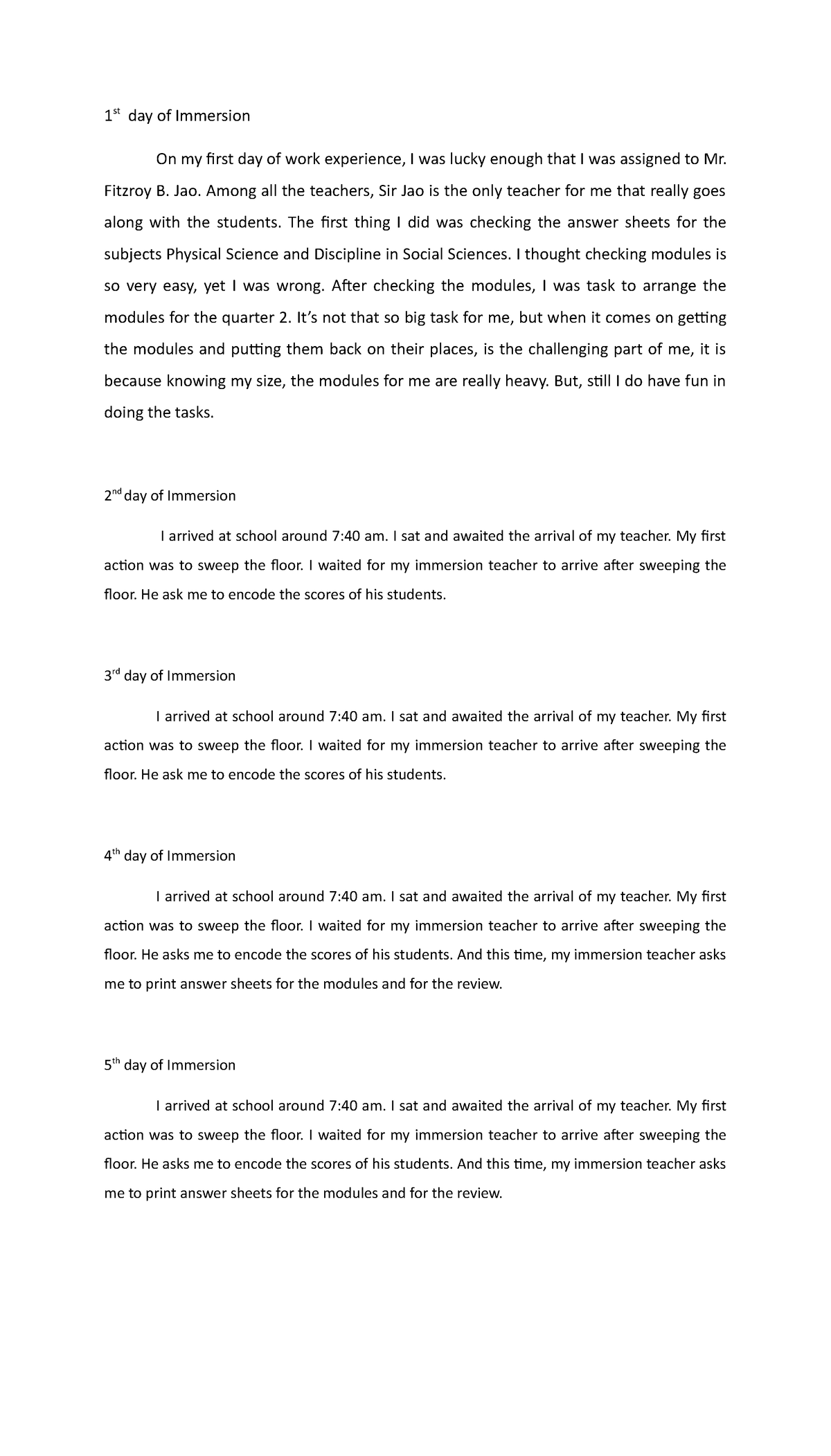 1st day of Immersion - lecture noted - 1 st day of Immersion On my ...