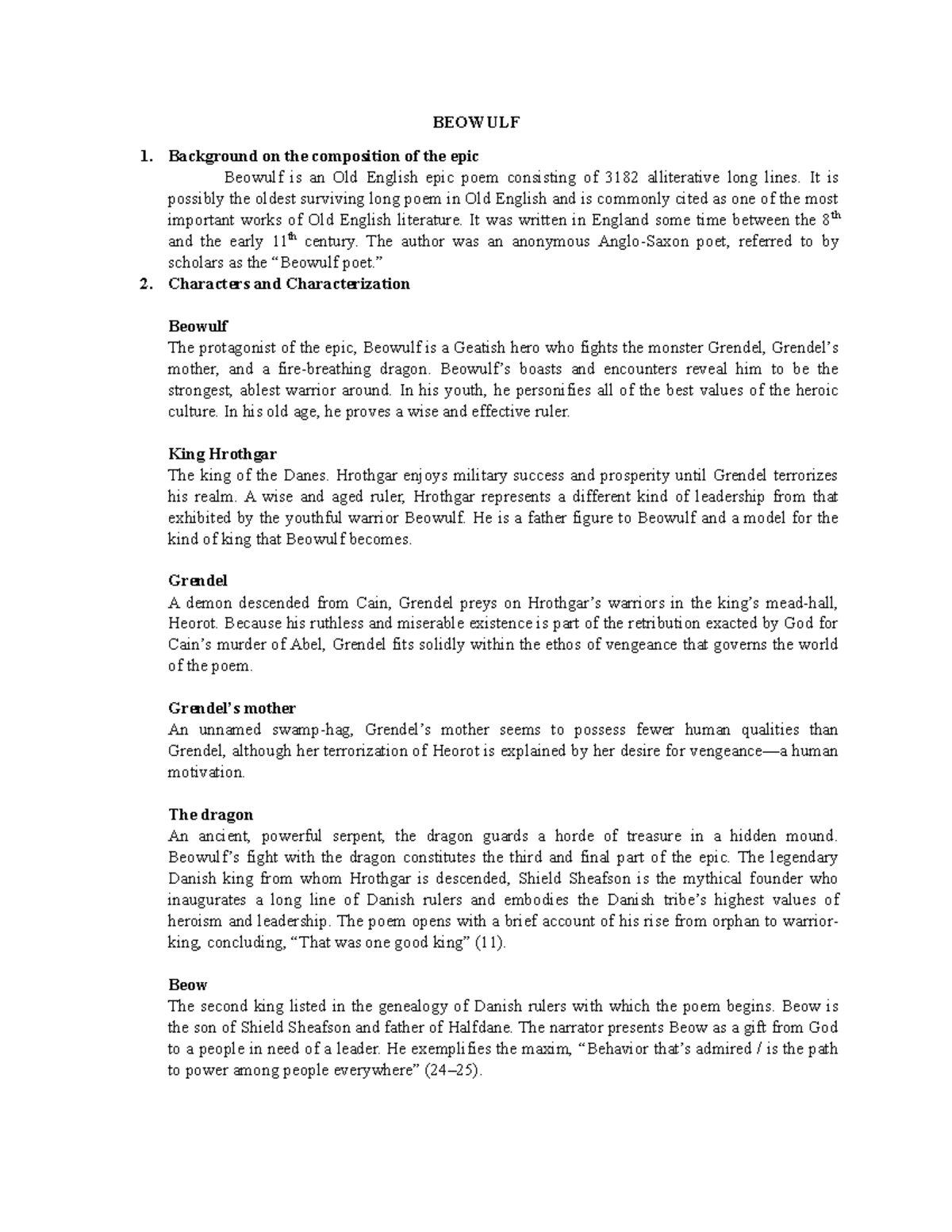 Beowulf Week 6-7 - BEOWULF Background on the composition of the epic ...