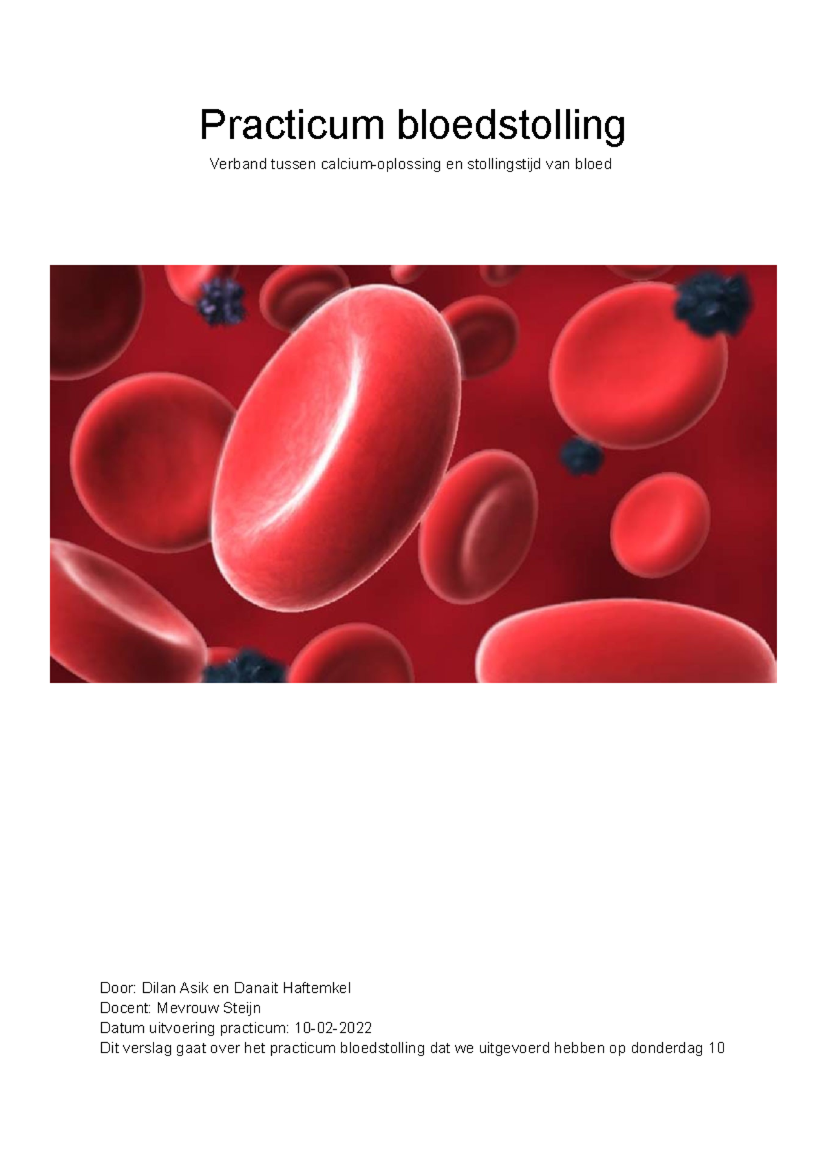 Bloedstolling, calcium - Practicum bloedstolling Verband tussen calcium ...