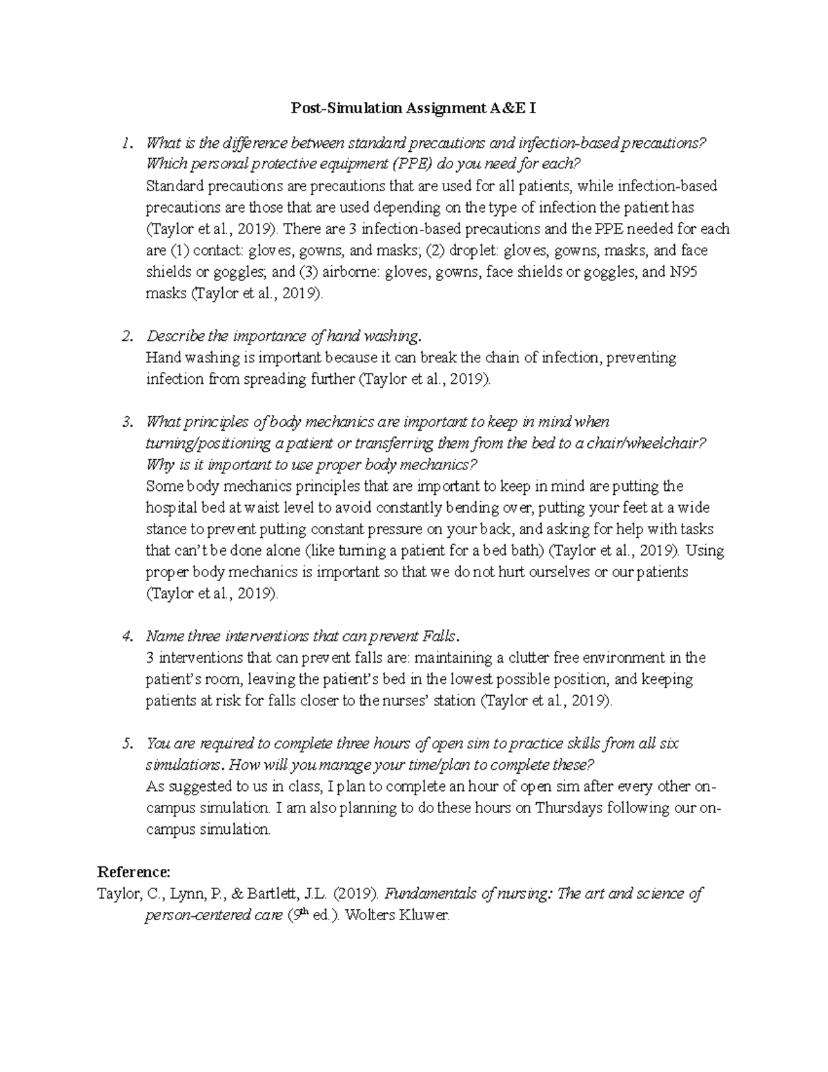 AE1 Simulation I Post Sim Assignment - Post-Simulation Assignment A&E I What is the difference ...