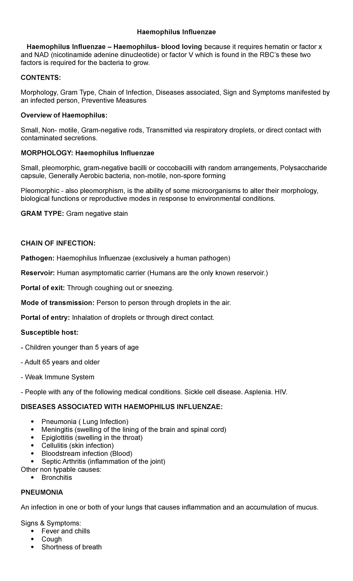 Haemophilus Influenzae - Haemophilus Influenzae Haemophilus Influenzae ...