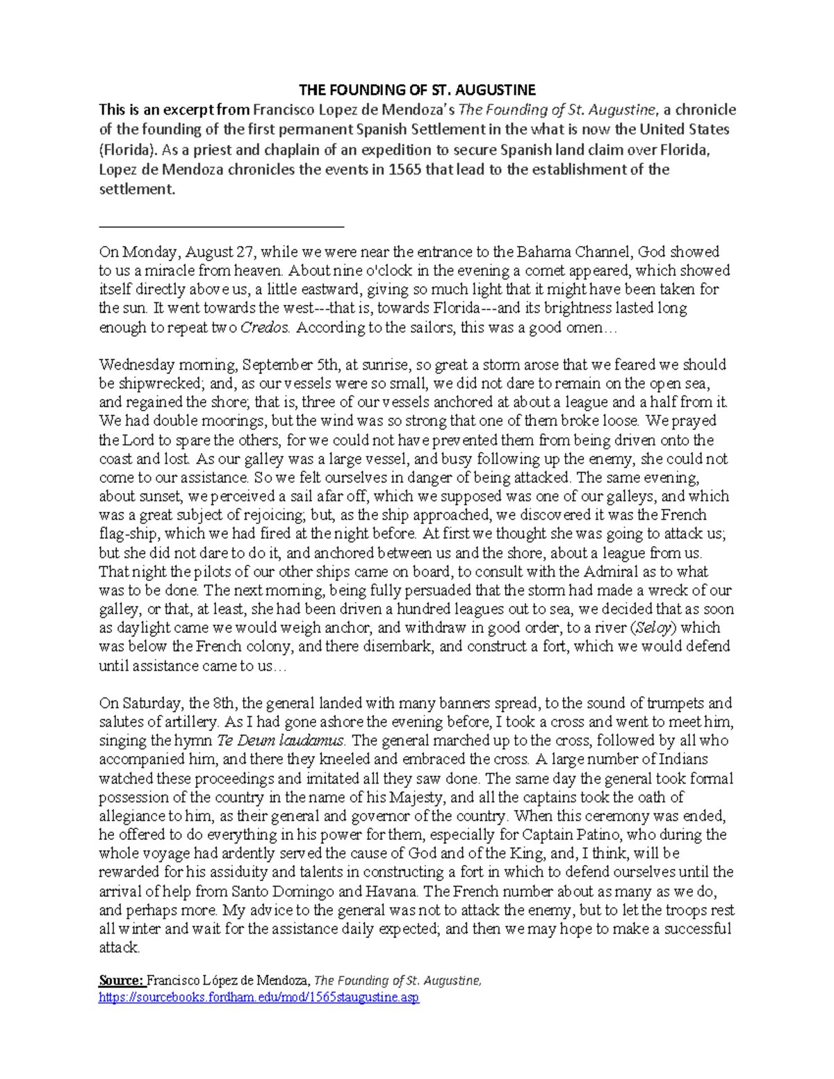 Founding of St. Augustine copy - THE FOUNDING OF ST. AUGUSTINE This is ...