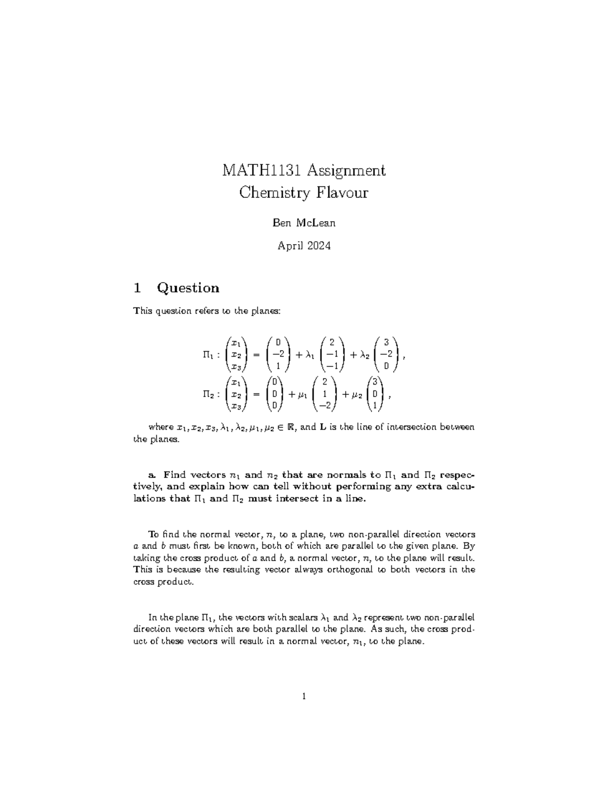 Math1131 assignment 2 - chem flavour - MATH1131 Assignment Chemistry Flavour Ben McLean April ...