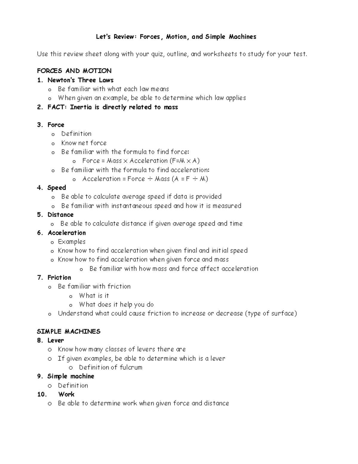 Forces, Motion, and Simple Machines Review 6 - Let’s Review: Forces ...