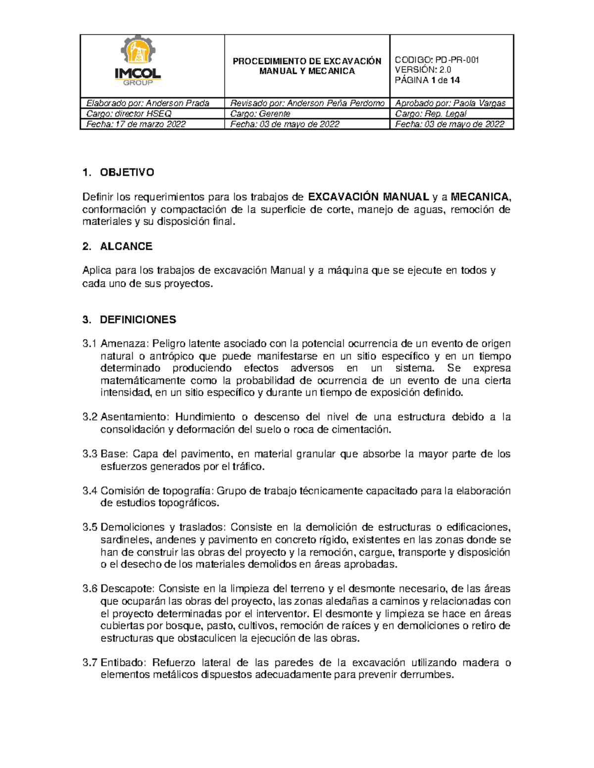 PD-PR-001 Procedimiento DE Excavación Manual Y Mecanica - PROCEDIMIENTO ...