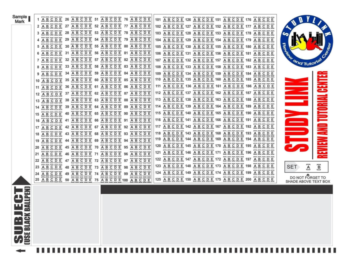 Answer Sheet - Sample Mark 1 ABCDE 26 ABCDE 51 ABCDE 76 ABCDE 101 ABCDE ...