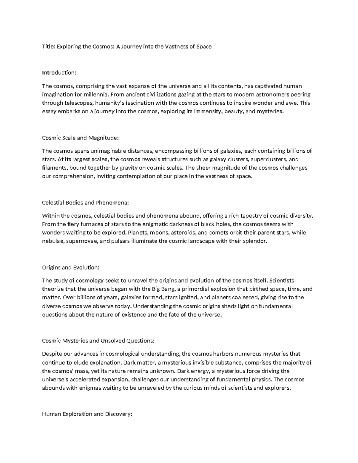 Vastness of Space - Title: Exploring the Cosmos: A Journey into the ...