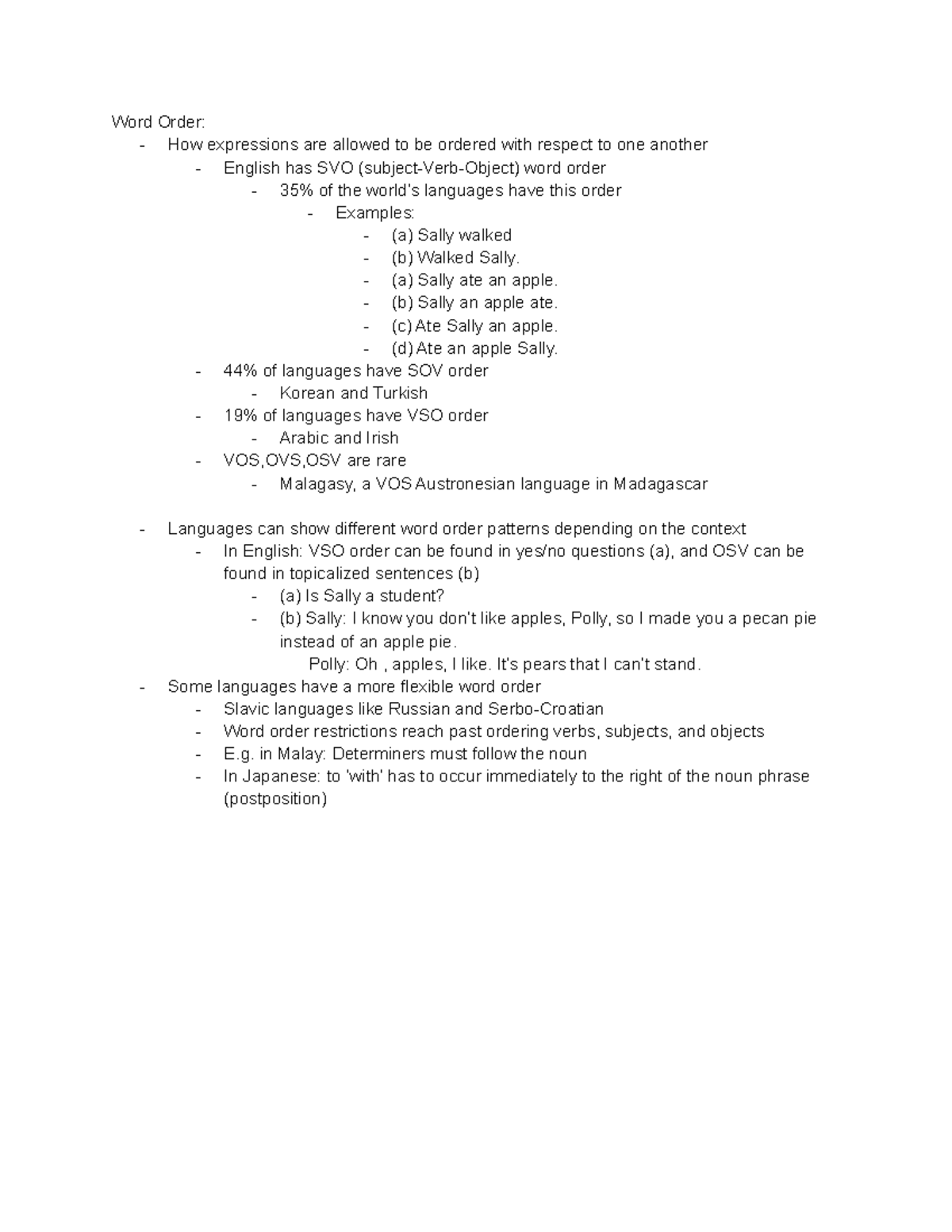 Word Order Co-Occurance - Word Order: - How expressions are allowed to ...