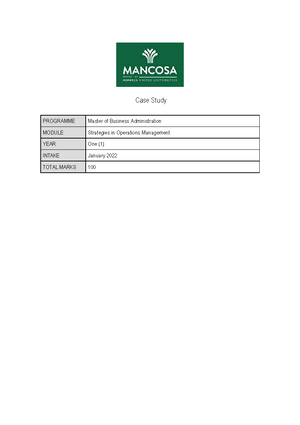 MBA Strategies In Operations Management Mancosa - APPENDIX A ...