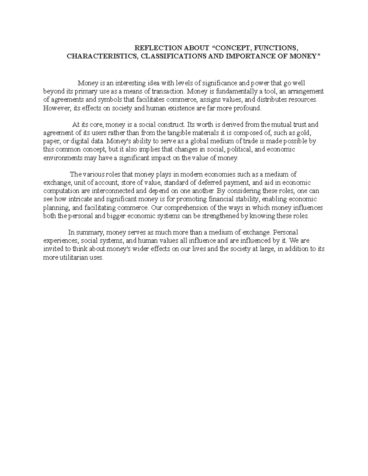 Reflection^N 1 - financial management - REFLECTION ABOUT “CONCEPT ...