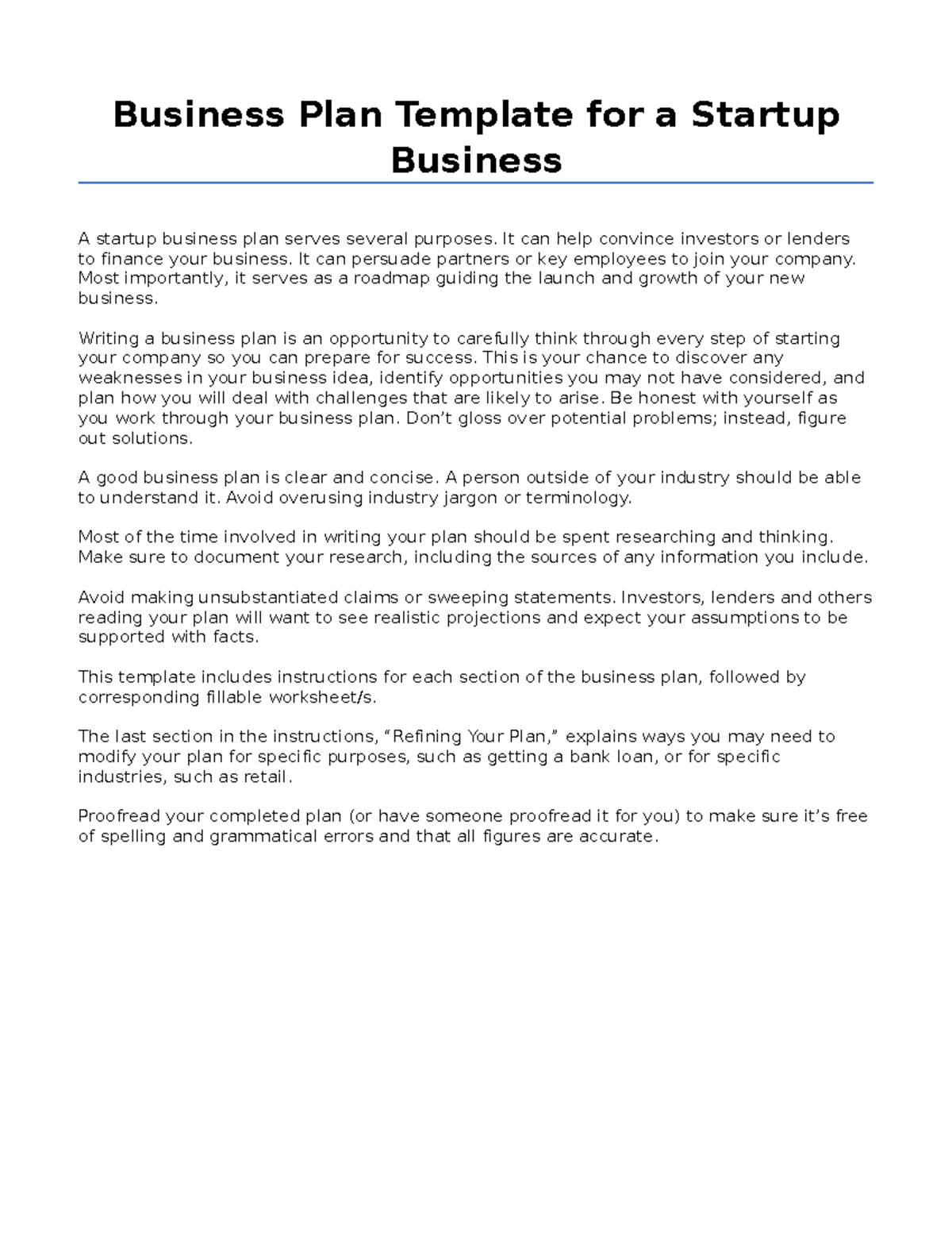 GEE 131 Simple Business Plan Guide - Business Plan Template for a ...