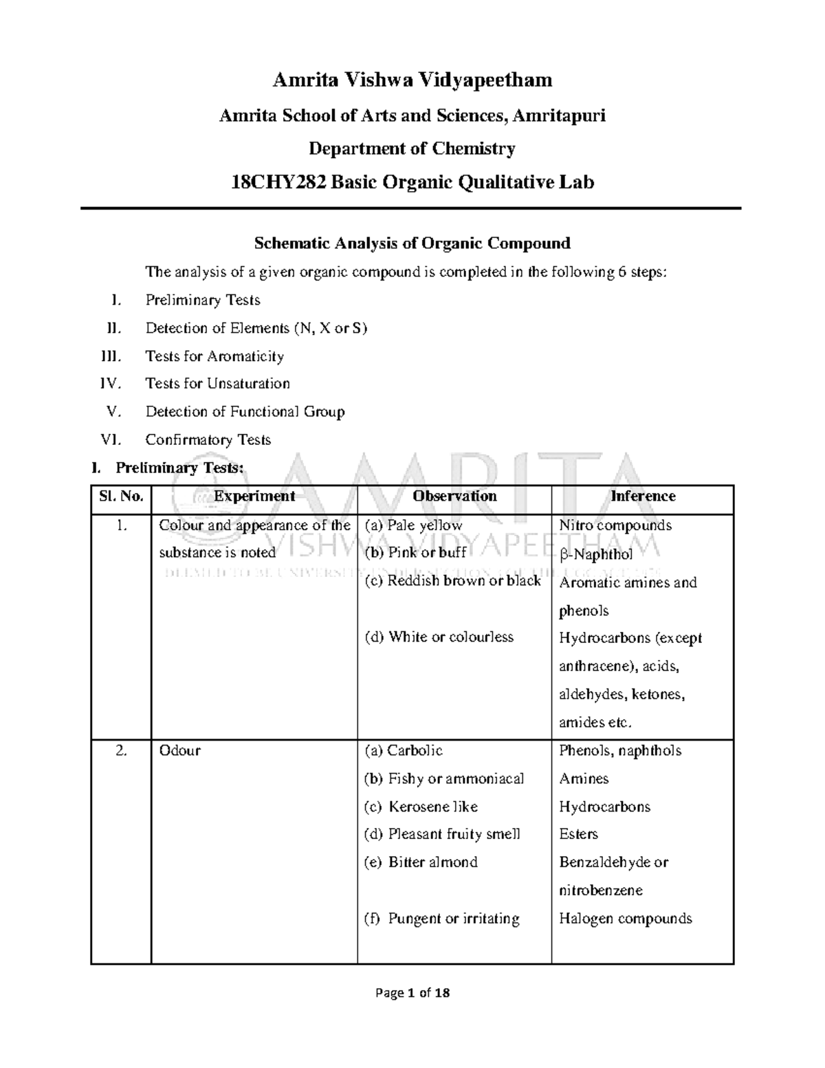 Org Chem Scheme - LAB WORK - Amrita Vishwa Vidyapeetham Amrita School ...
