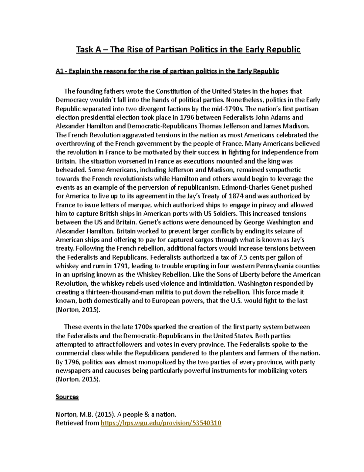 C121-Task1 Survey of American History - Task A – The Rise of Partisan ...