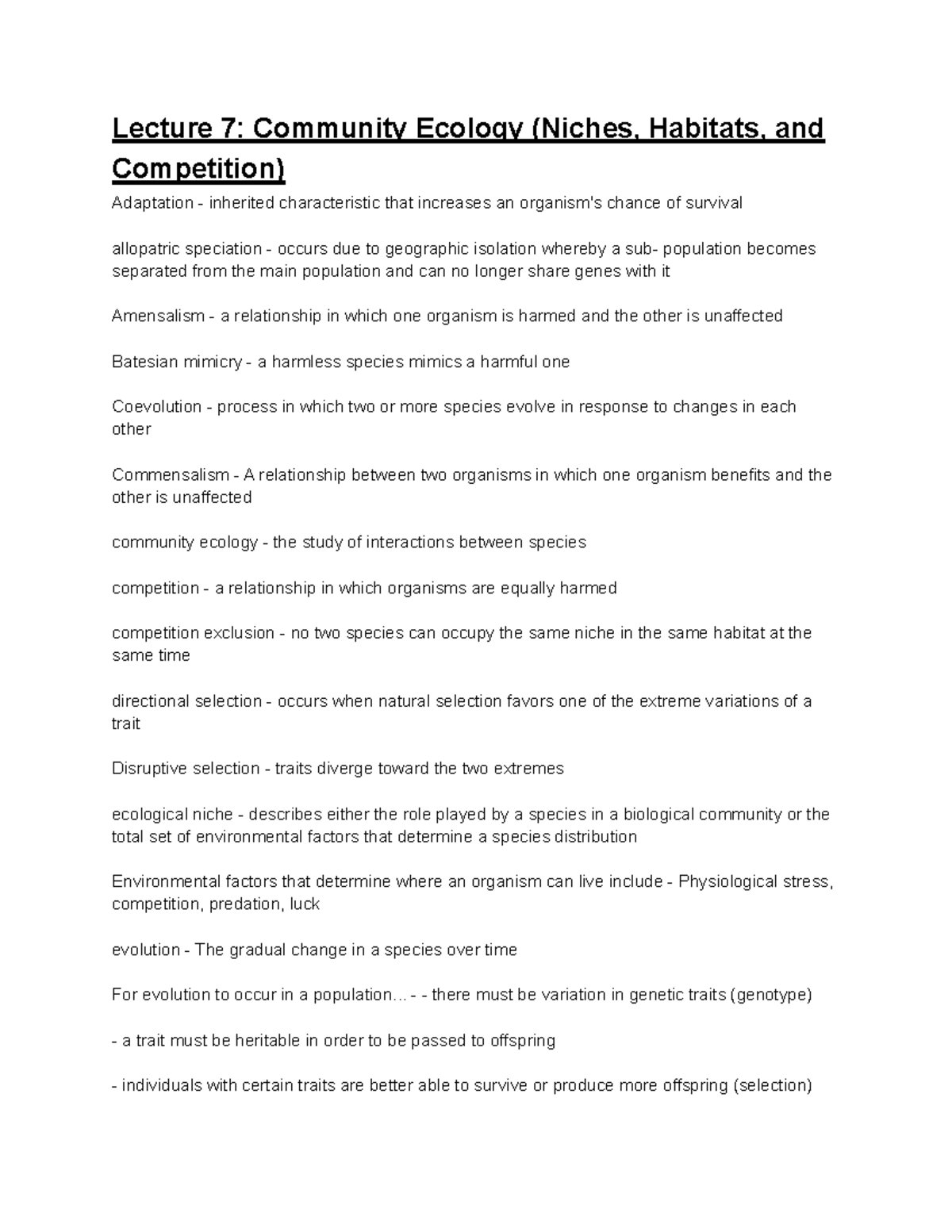 Lecture 7 8 Community Ecology - Lecture 7: Community Ecology (Niches ...