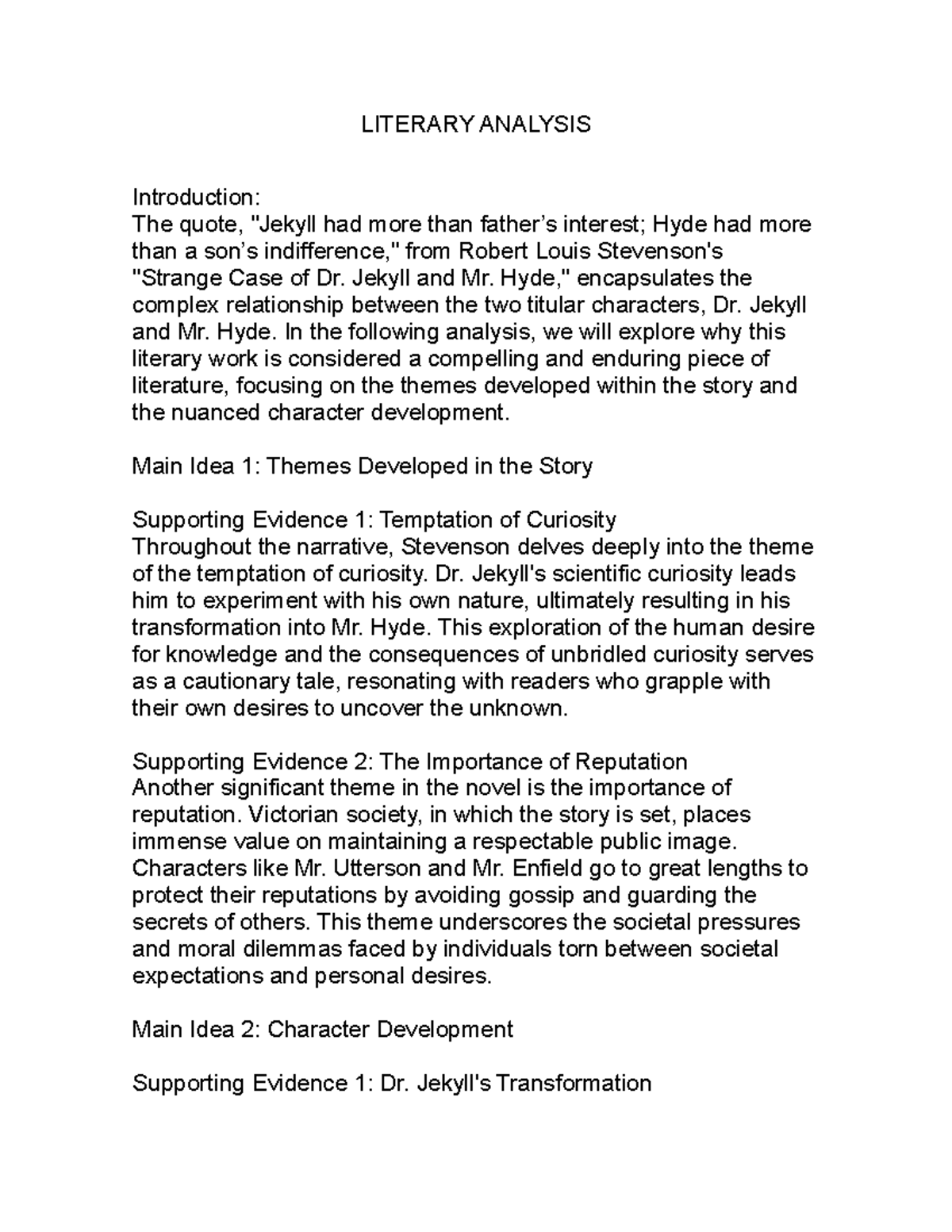 Literary Analysis 10th bys - LITERARY ANALYSIS Introduction: The quote ...