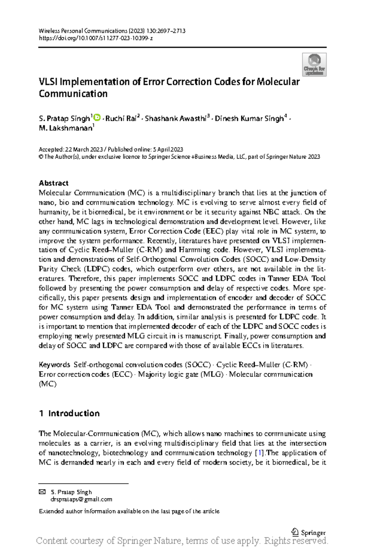 VLSI Implementation of Error Correction Codes for - Vol.:(0123456789 ...