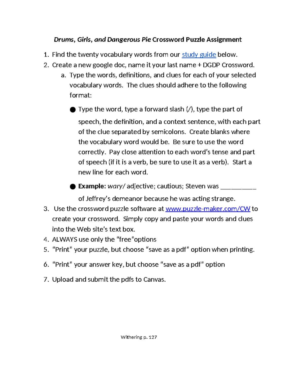Copy of DGDP Crossword Assignment 2021 - Drums, Girls, and Dangerous ...