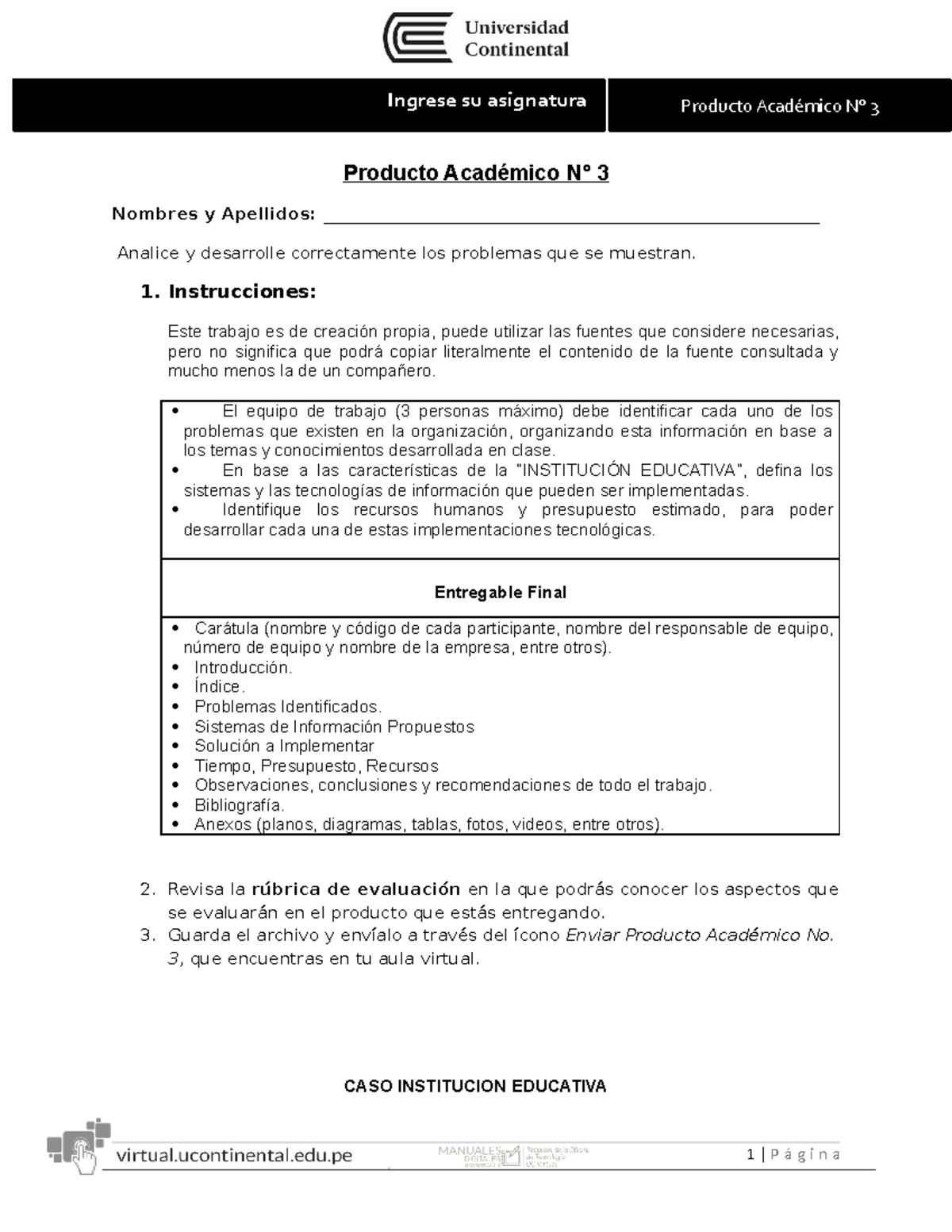 Producto Académico N3 (2) - Producto Académico N° 3 Nombres y Apellidos: - Studocu