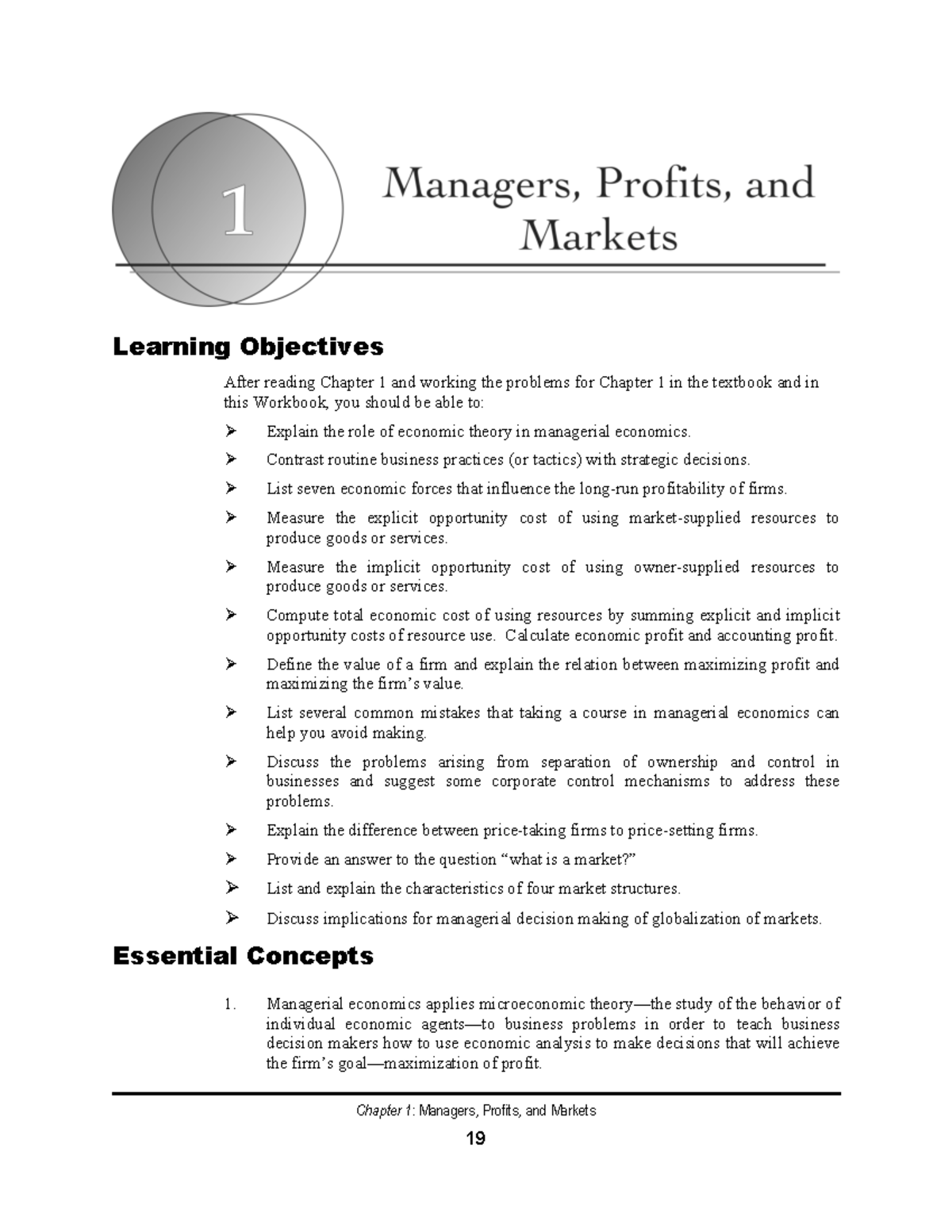 10e 01 Chap Student Workbook - Chapter 1 : Managers, Profits, and ...