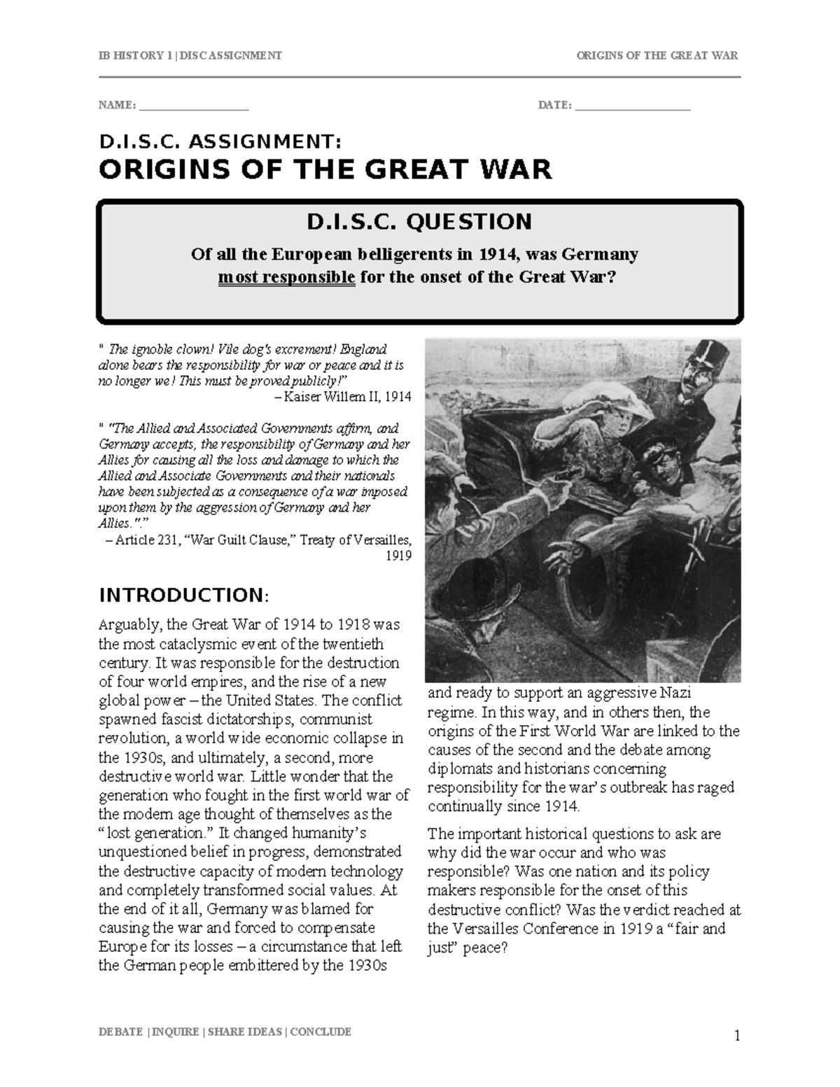 DISC [Origins of WW1] - Notes on the origin of WW1 - NAME ...