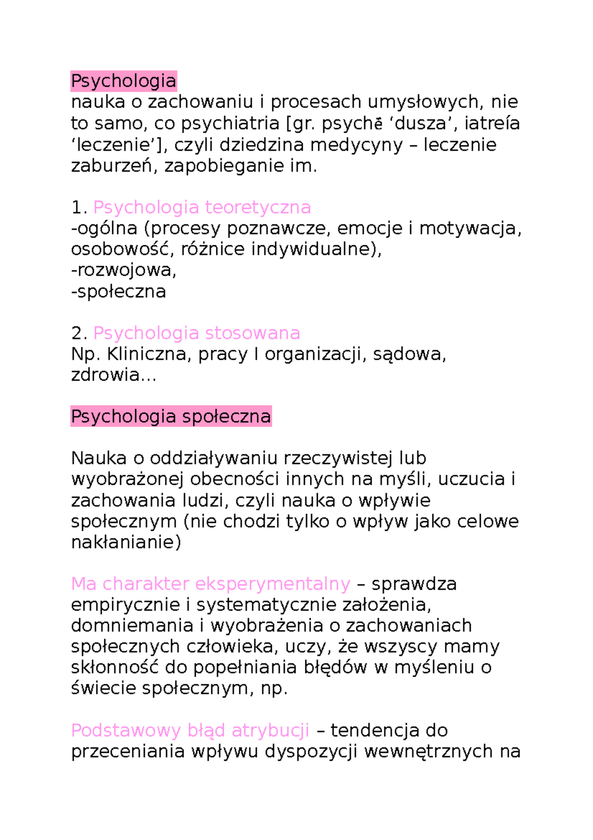 Psychologia - Notatki do nauki na zaliczenie z psychologii ...