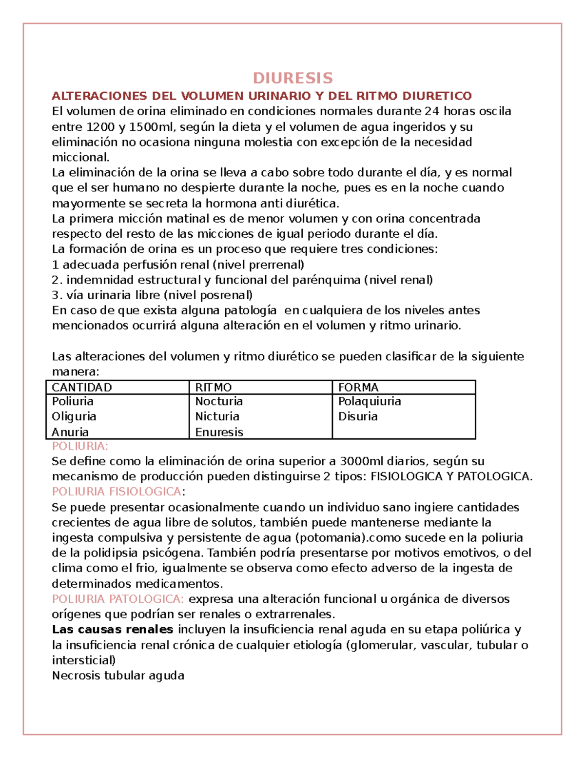 Alteraciones DEL Volumen Urinario Y DEL Ritmo Diuretico - DIURESIS ...