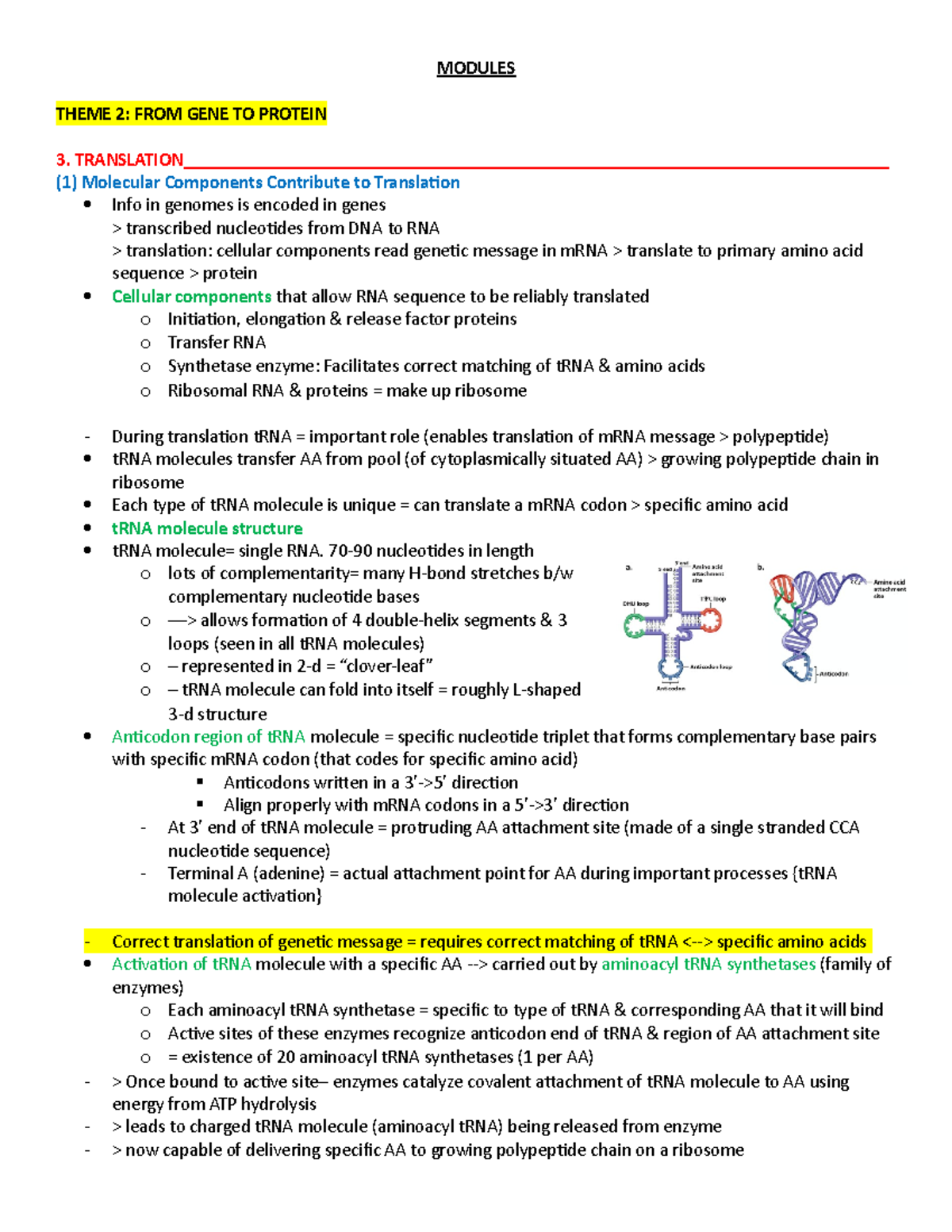 BIO1A03 midterm 2 module and lecture notes - MODULES THEME 2: FROM GENE ...