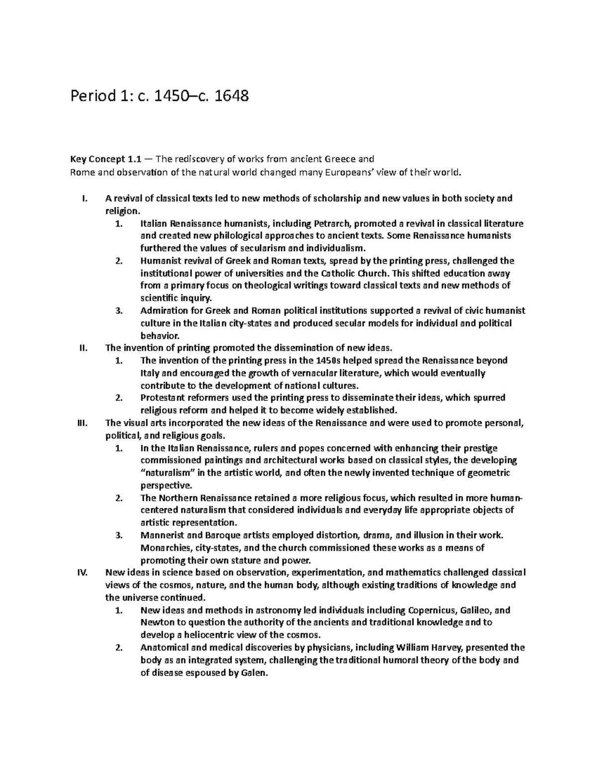 APEH Period 1 Notes/Outline - Period 1: c. 1450–c. 1648 Key Concept 1 ...