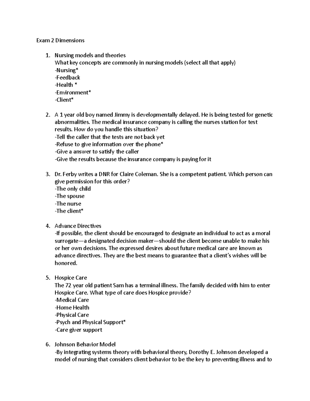 Exam 2 Dimensions Notes - Exam 2 Dimensions Nursing models and theories ...