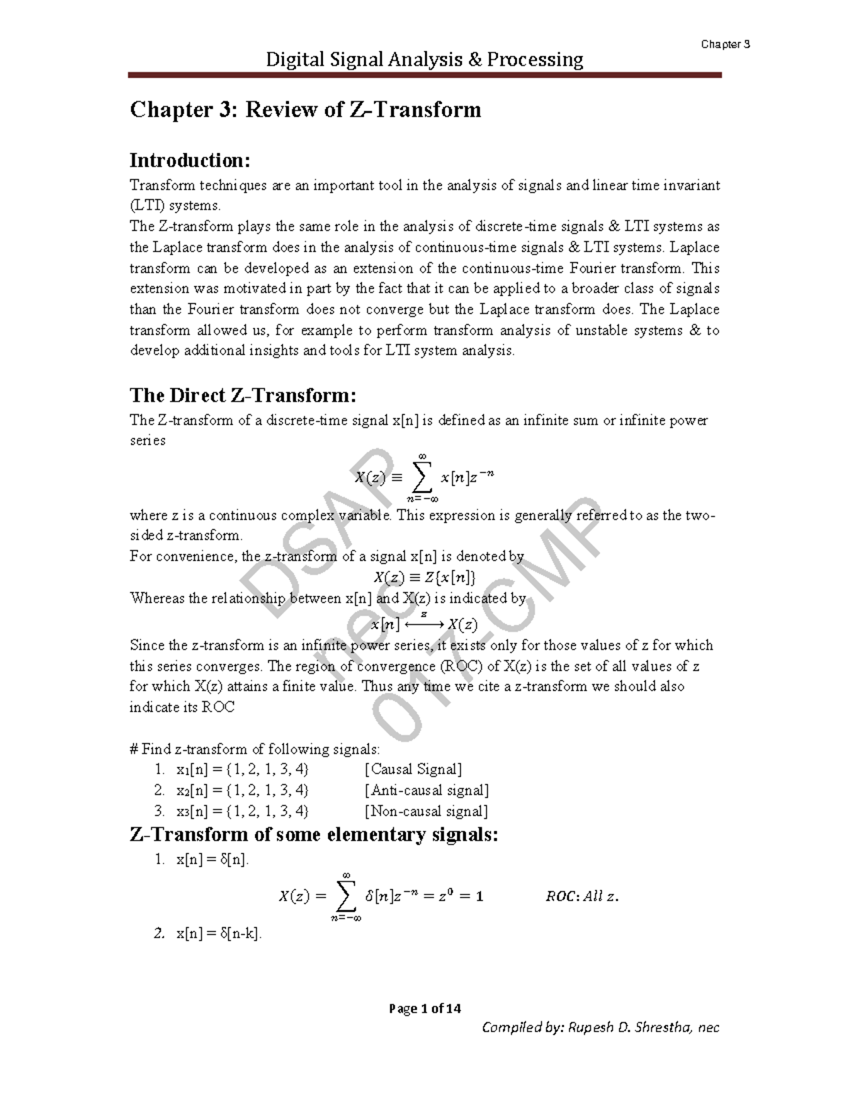 Chapter 3 Review of Z-transform - DSAP nec 017-CMP Digital Signal Analysis & Processing Page 1 ...