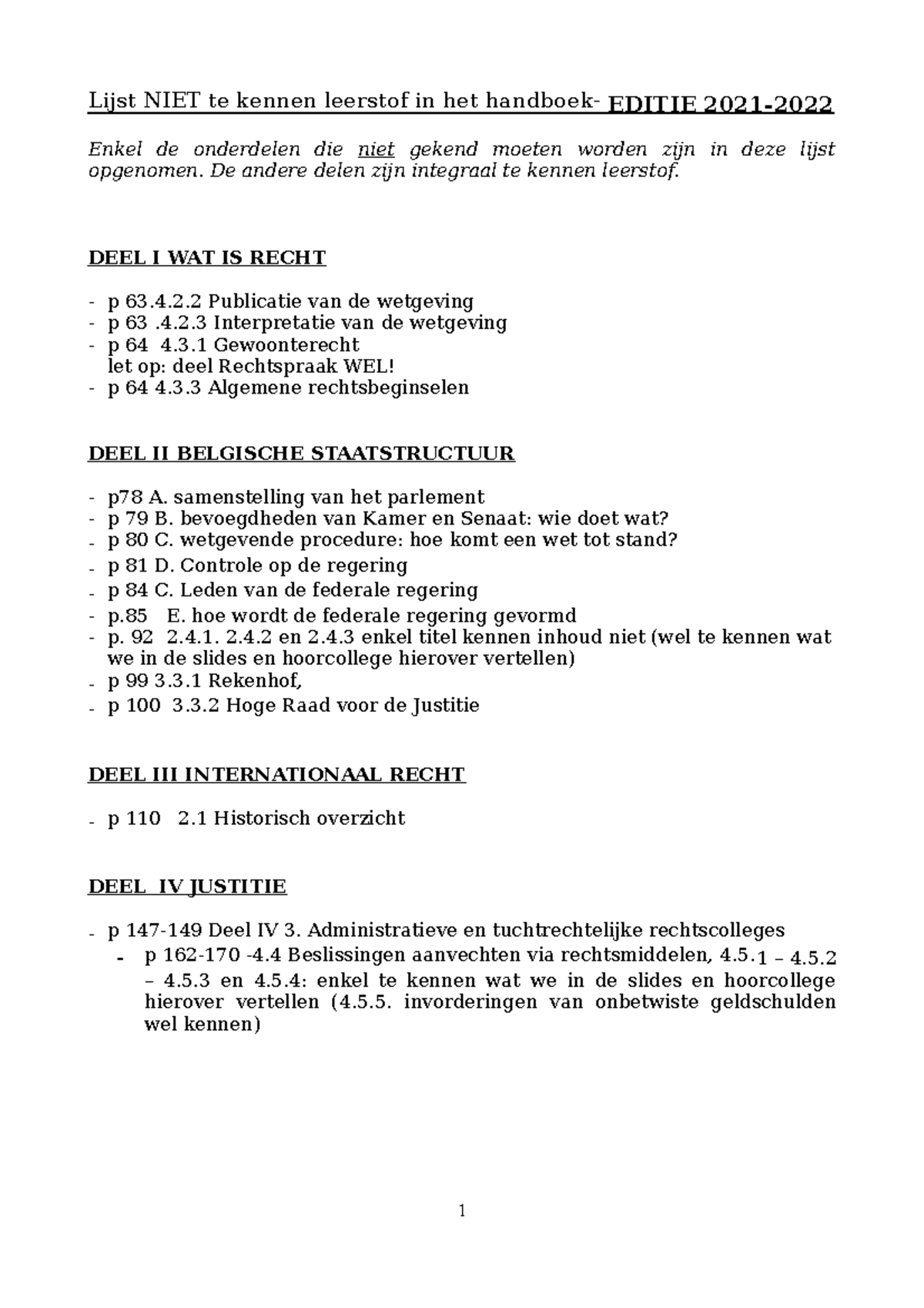 Lijst niet te kennen leerstof druk 2022-2023 rev Niki - Lijst NIET te kennen leerstof in het ...