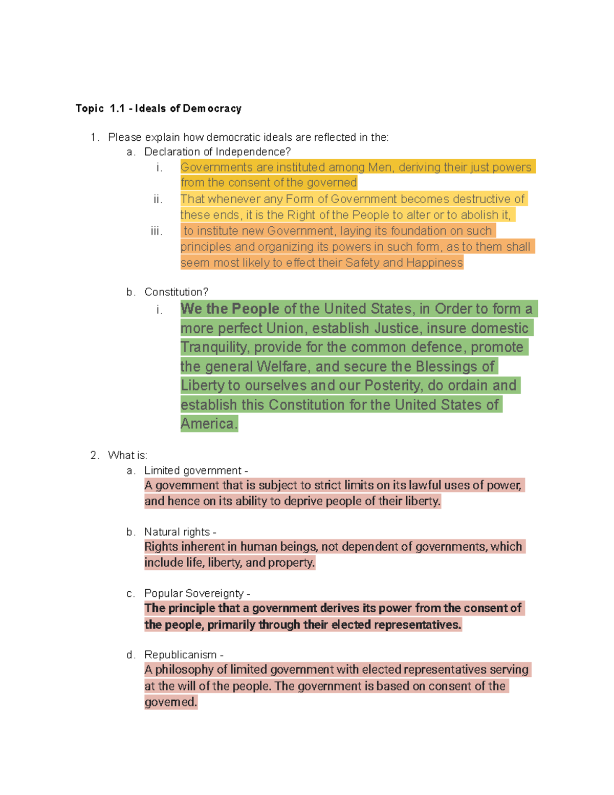 Companion Notes 1.1-1.3 with Answers - Topic 1 - Ideals of Democracy 1 ...
