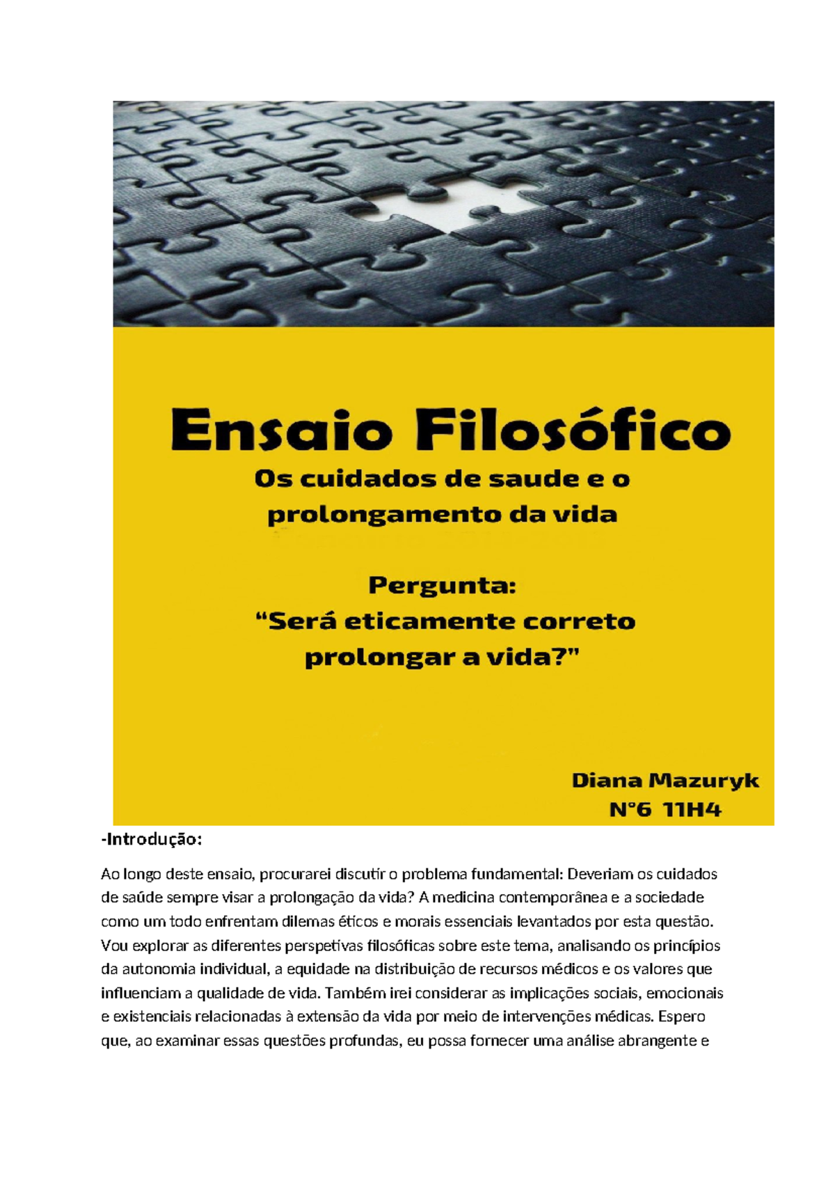 Ensaio filosofico. -Introdução: Ao longo deste ensaio, procurarei ...