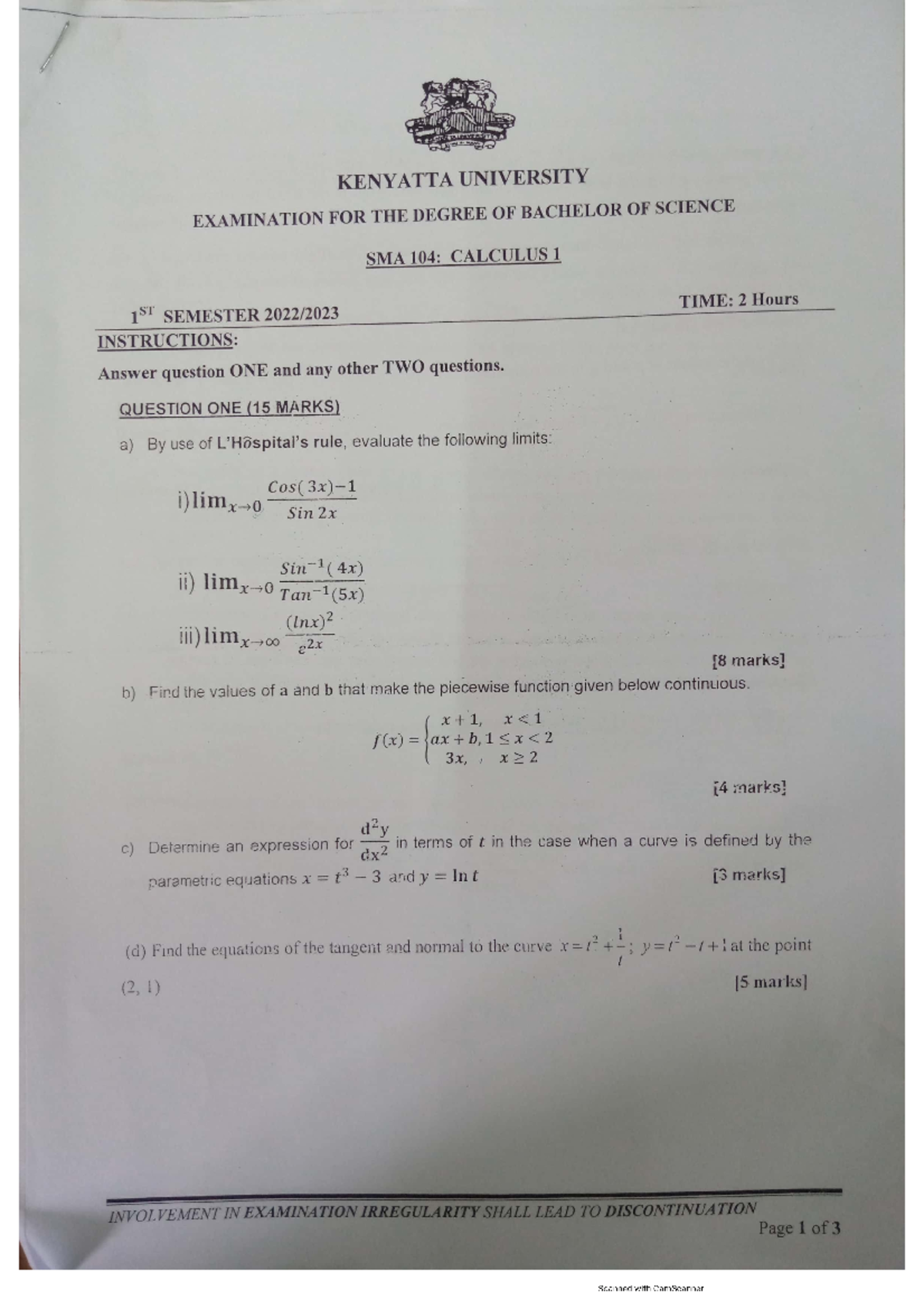 Calculus 1 exam - assignments - Statistics & Programming - Studocu