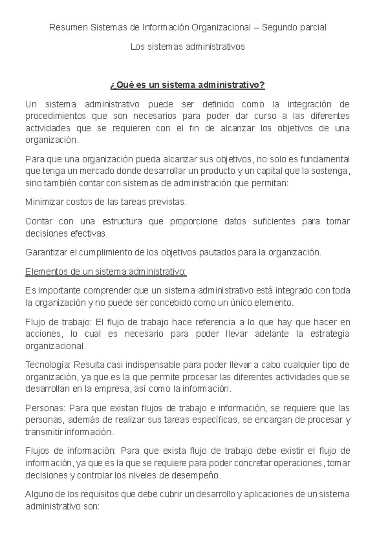 Sio seg parcial - Resumen Sistemas de Información Organizacional – Segundo parcial Los sistemas ...