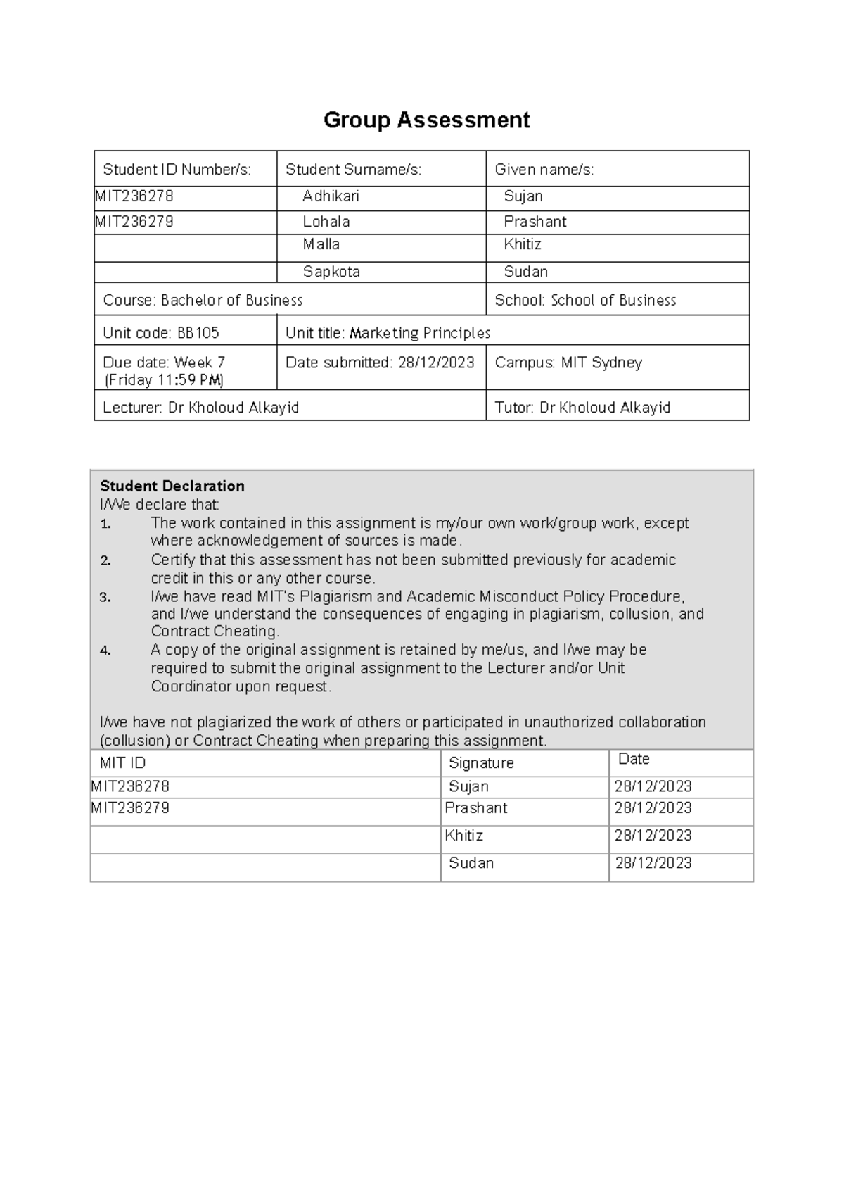 BB 105-Assessment-2 - this is assignment 2 of bb 105 - Group Assessment ...