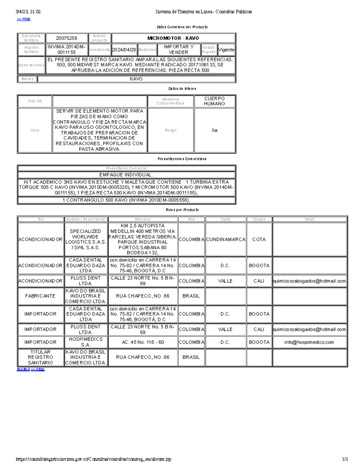 Invima KAVO - 3/4/23, 21:02 Sistema de Tramites en Linea - Consultas ...
