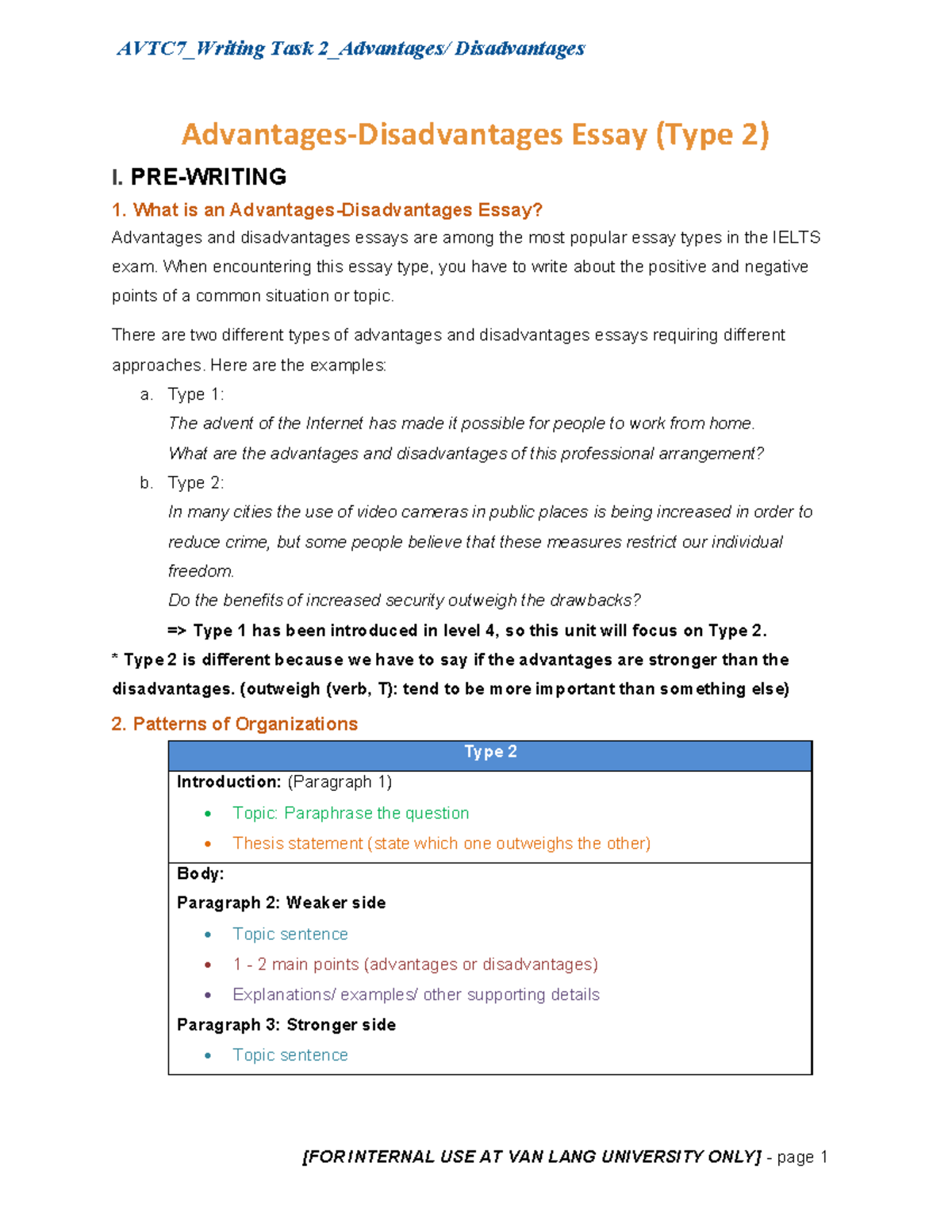 L15. Writing 5 - Task 2 - Advantage-Disadvantage Essay - Before class ...