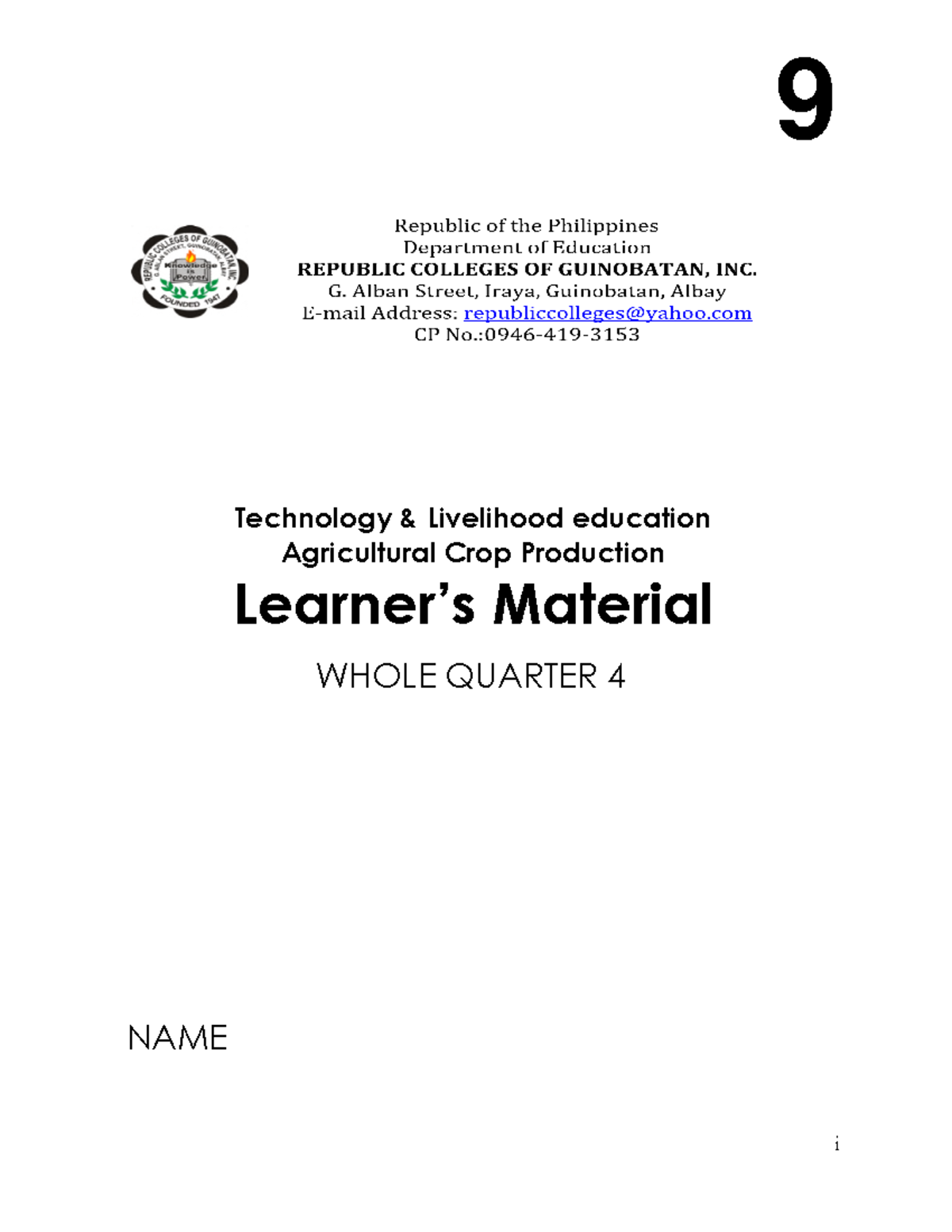 Agricrop-lm-grade-9pdf-quarter-4 compress - i 9 Technology & Livelihood ...